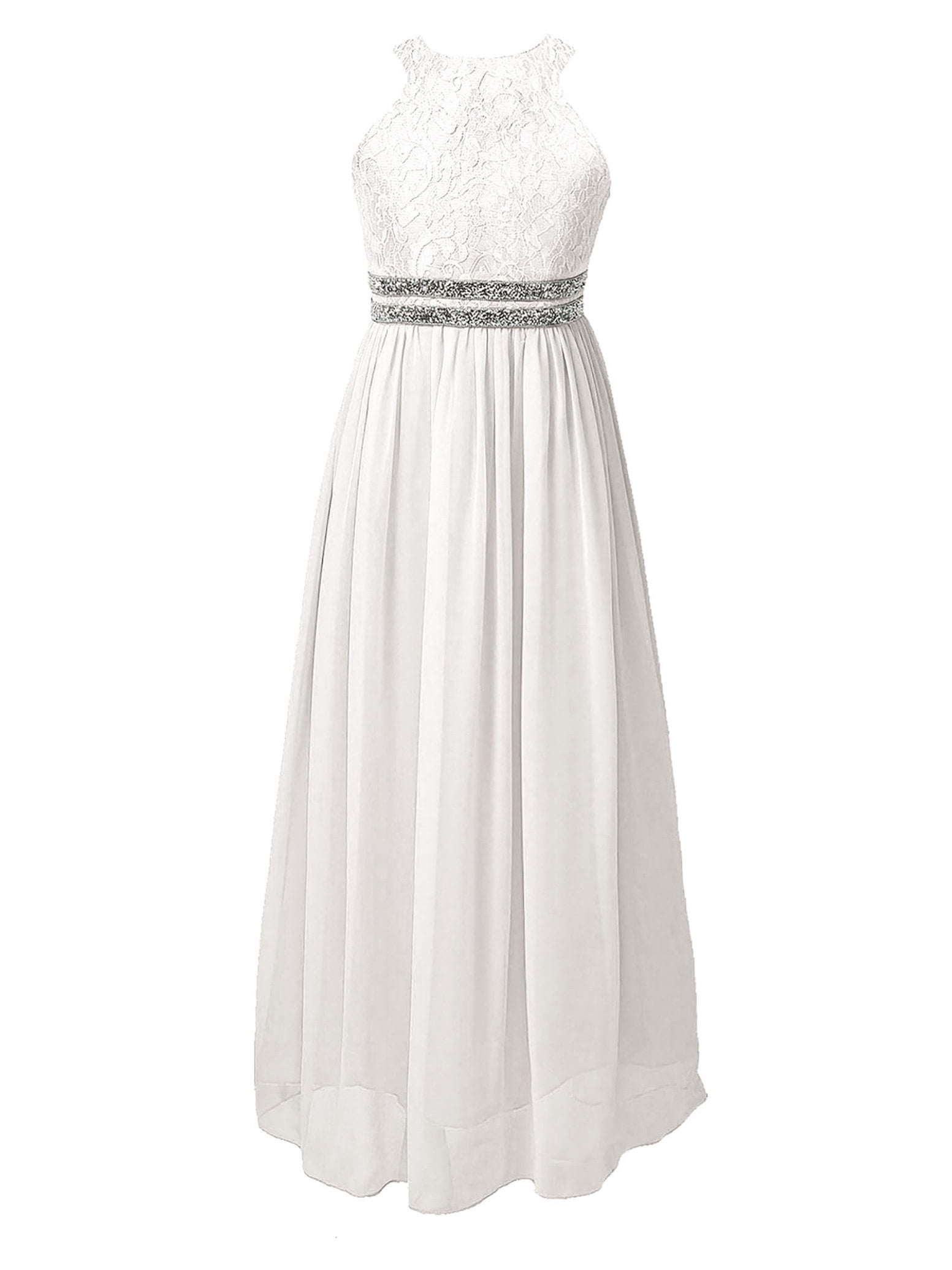 iEFiEL Girls Halter Neck Chiffon Floral Lace Party Dress Rhinestone ...