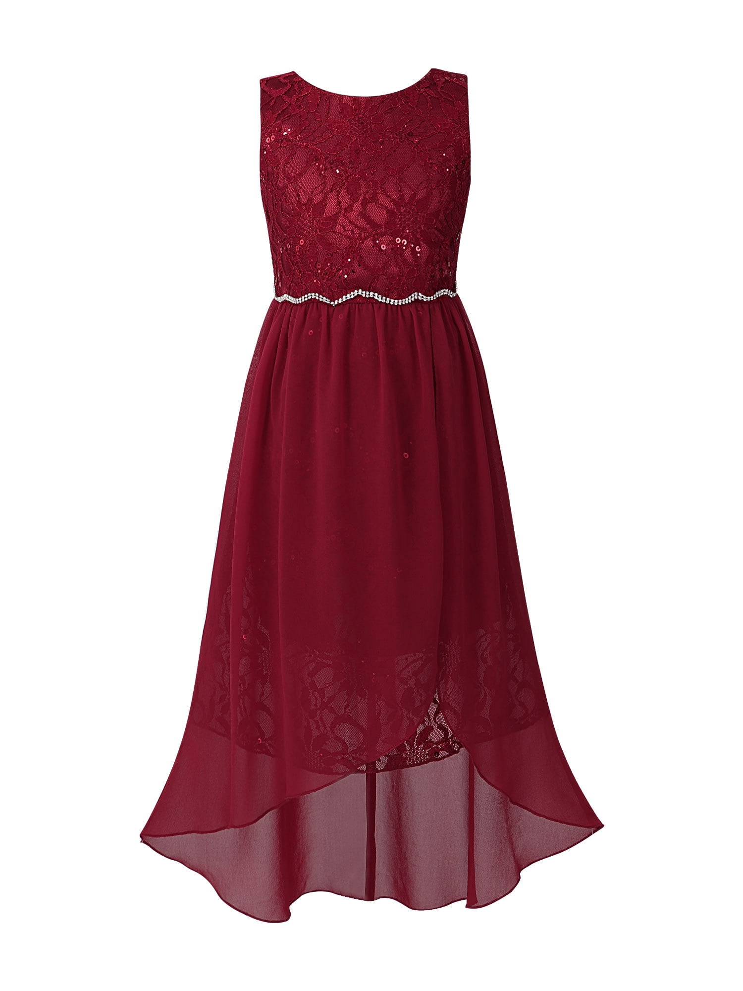 iEFiEL Girls Halter Neck Chiffon Floral Lace Party Dress Rhinestone ...