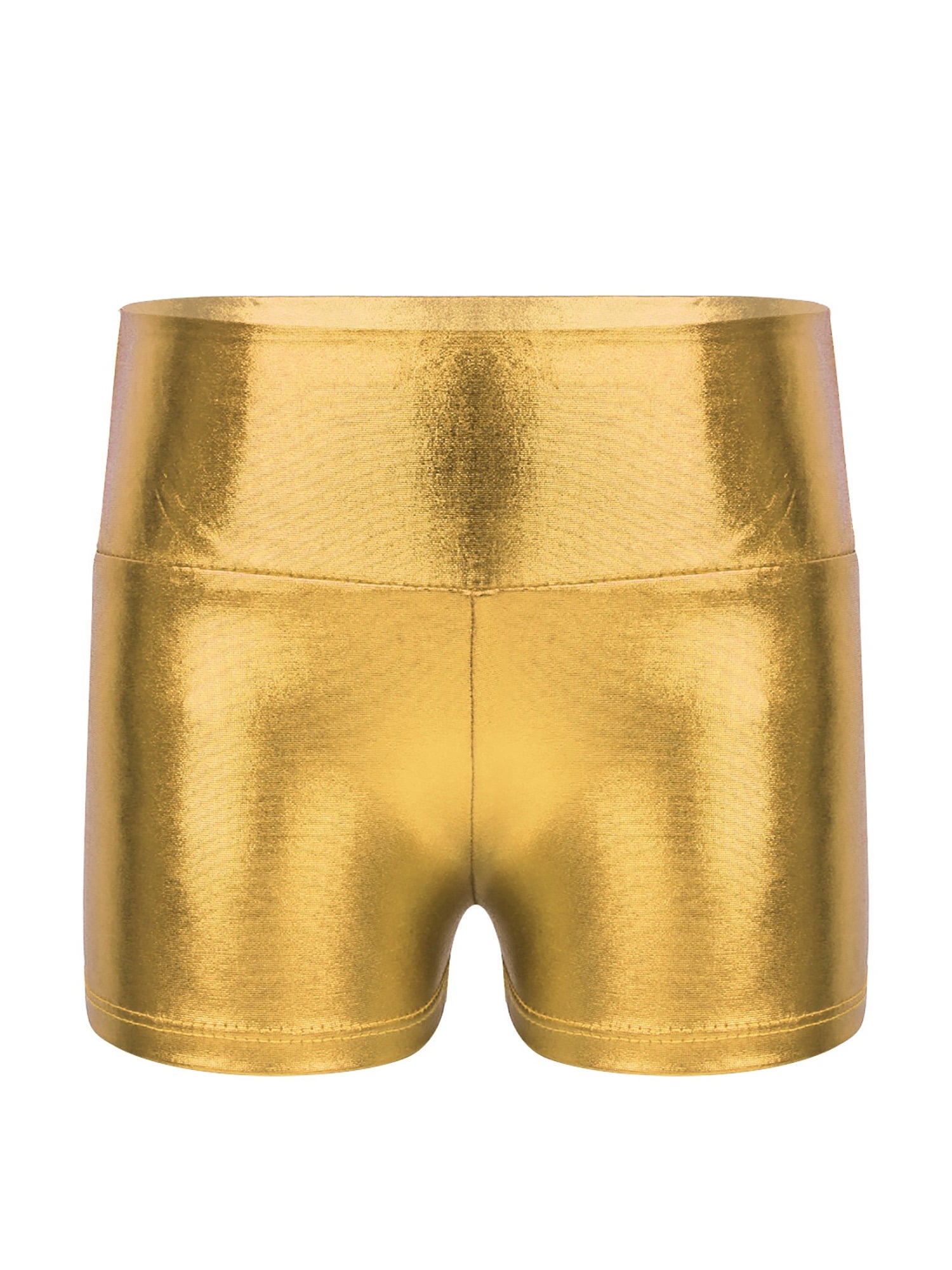 iEFiEL Girls High Waist Metallic Dance Shorts Gymnastics Workout ...
