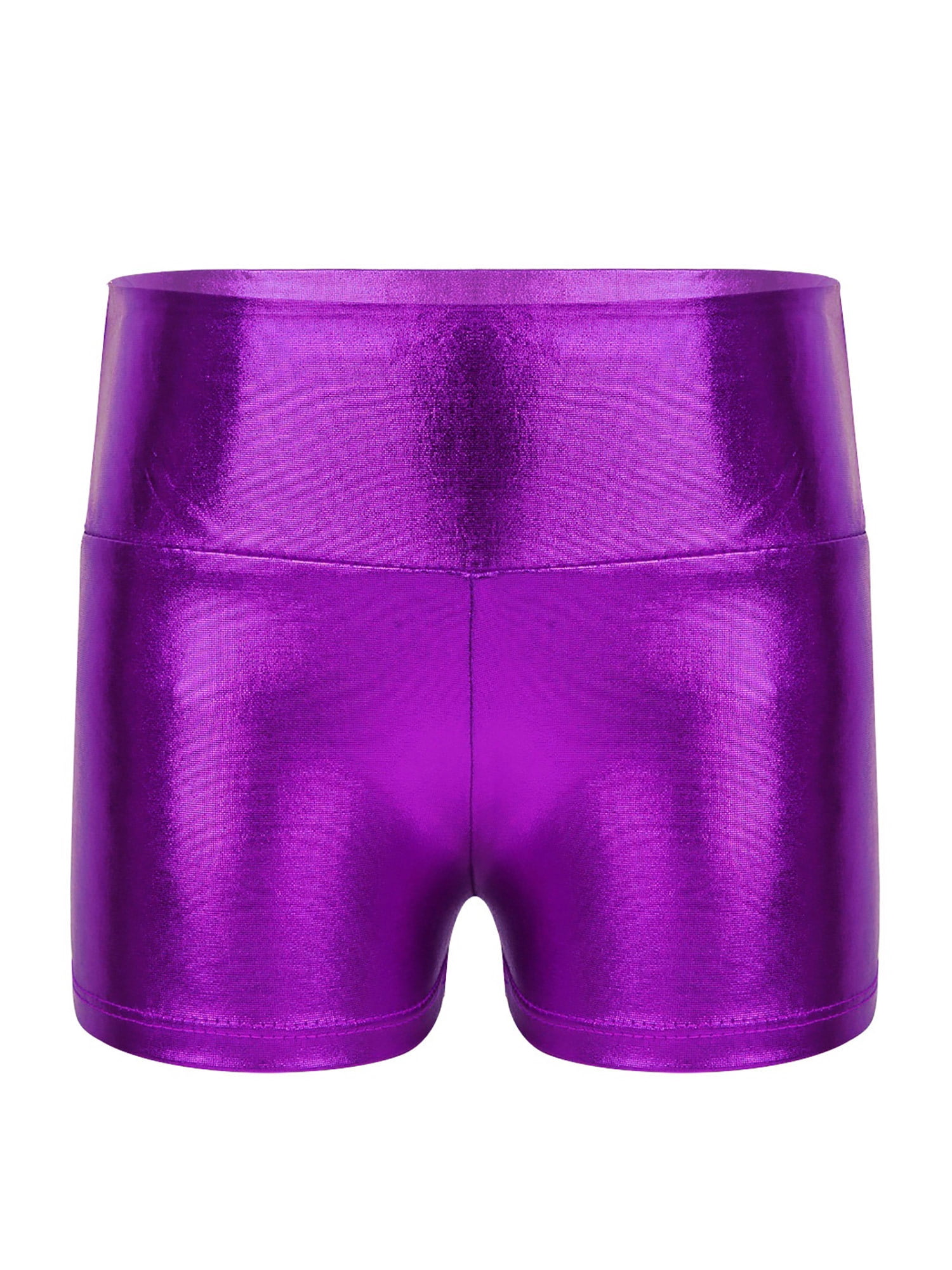 iEFiEL Girls High Waist Metallic Dance Shorts Gymnastics Workout ...