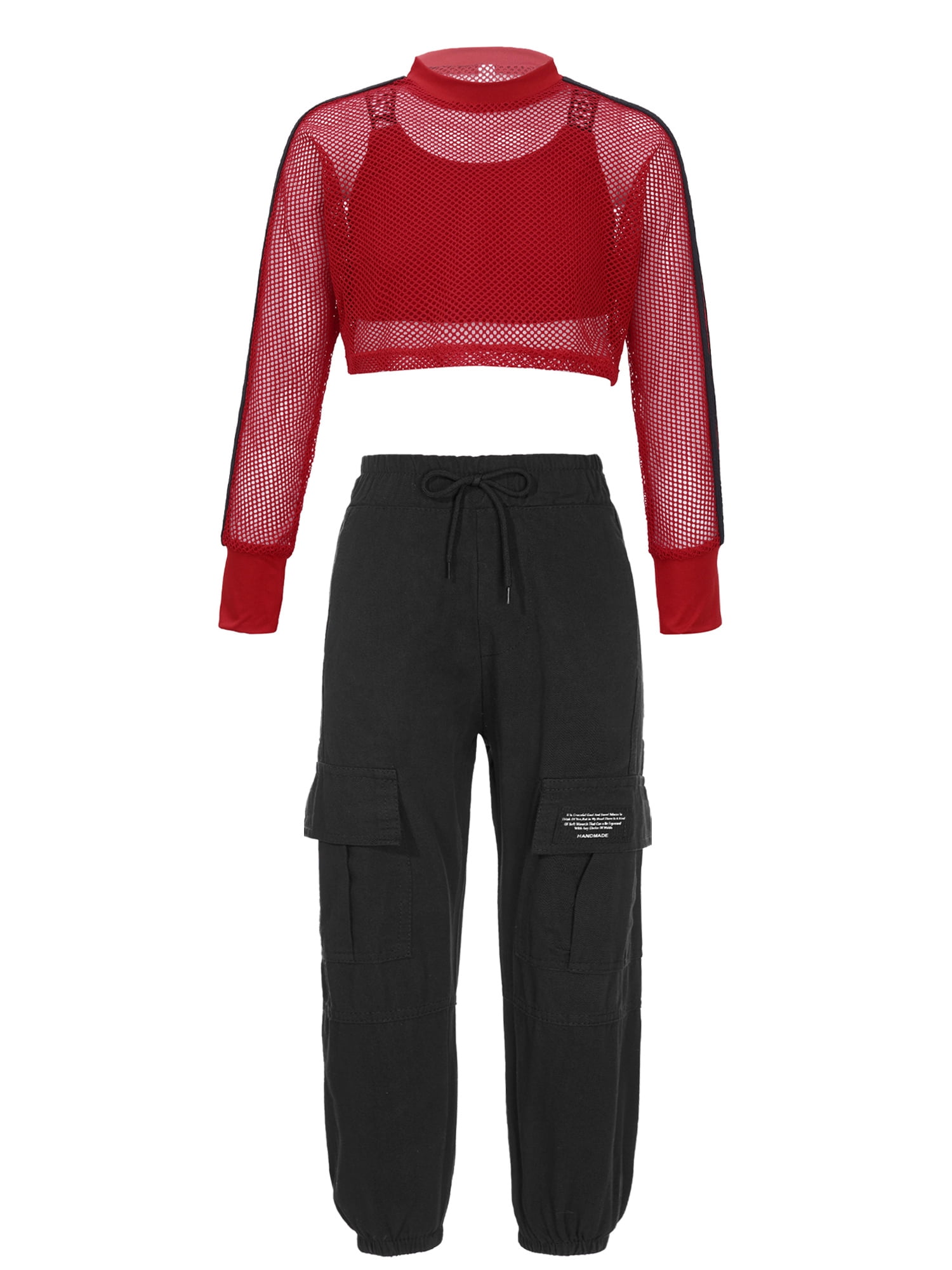 iEFiEL Girls Hip-Hop Dance Outfit Letters Print Straps Vest with Mesh ...