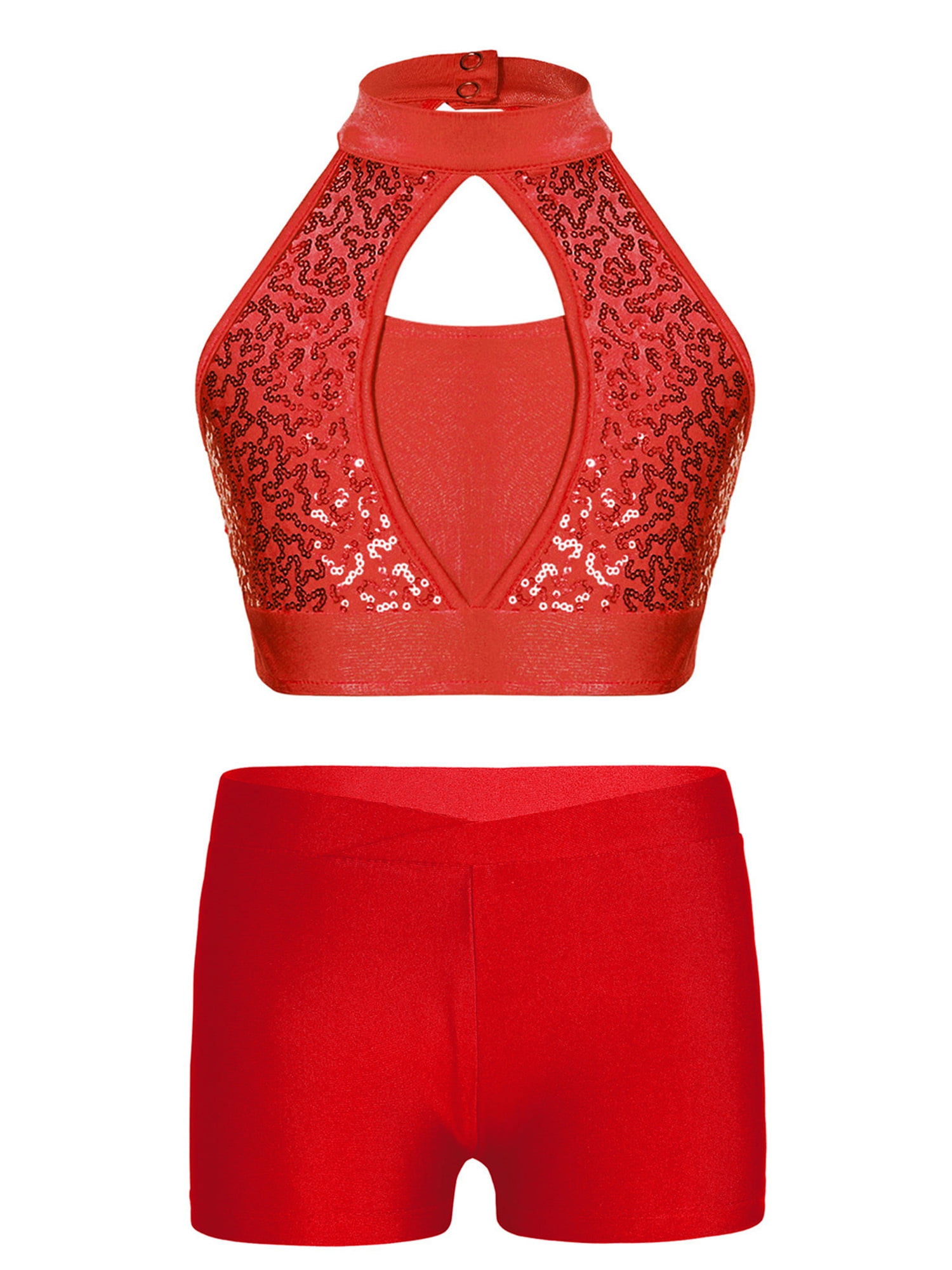 iEFiEL Girls Jazz Hip Hop Dance Outfit Street Dance Teamwear Halter ...