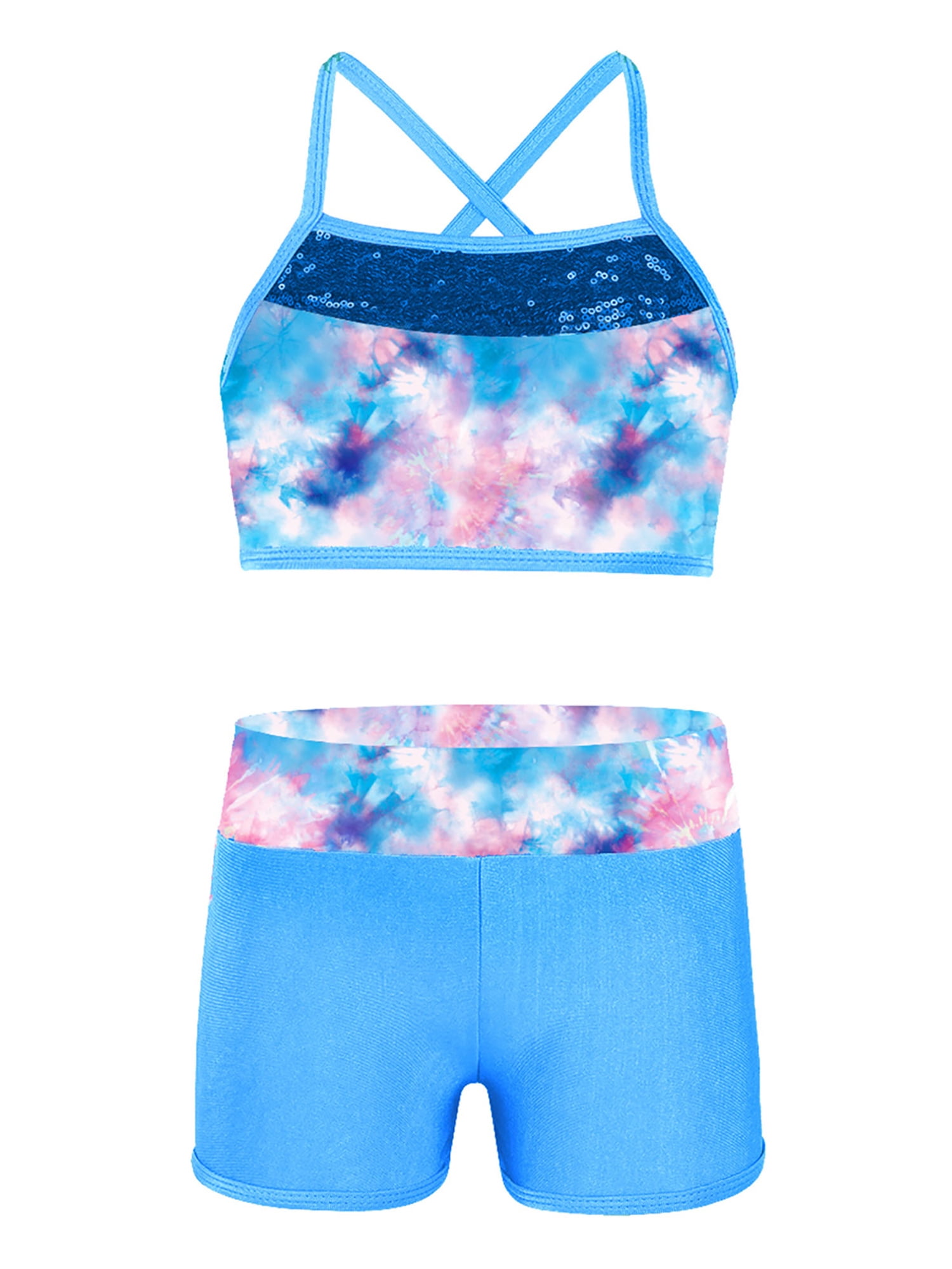 iEFiEL Girls Mermaid Print 2Pcs Ballet Dance Outfit Gymnastics Crop Top ...