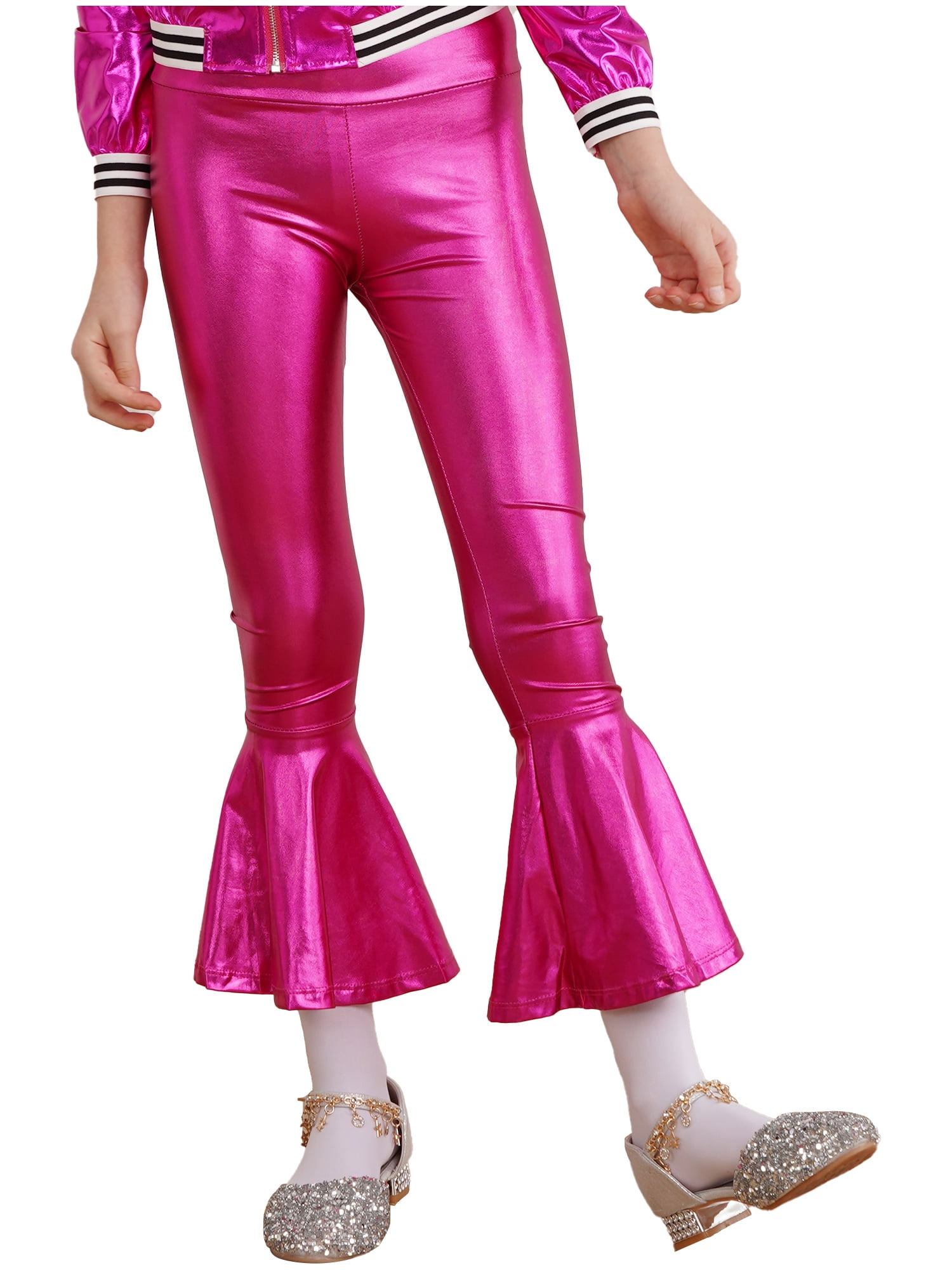iEFiEL Girls Metallic Flare Dance Pants High Waist Bell Bottom Jazz ...