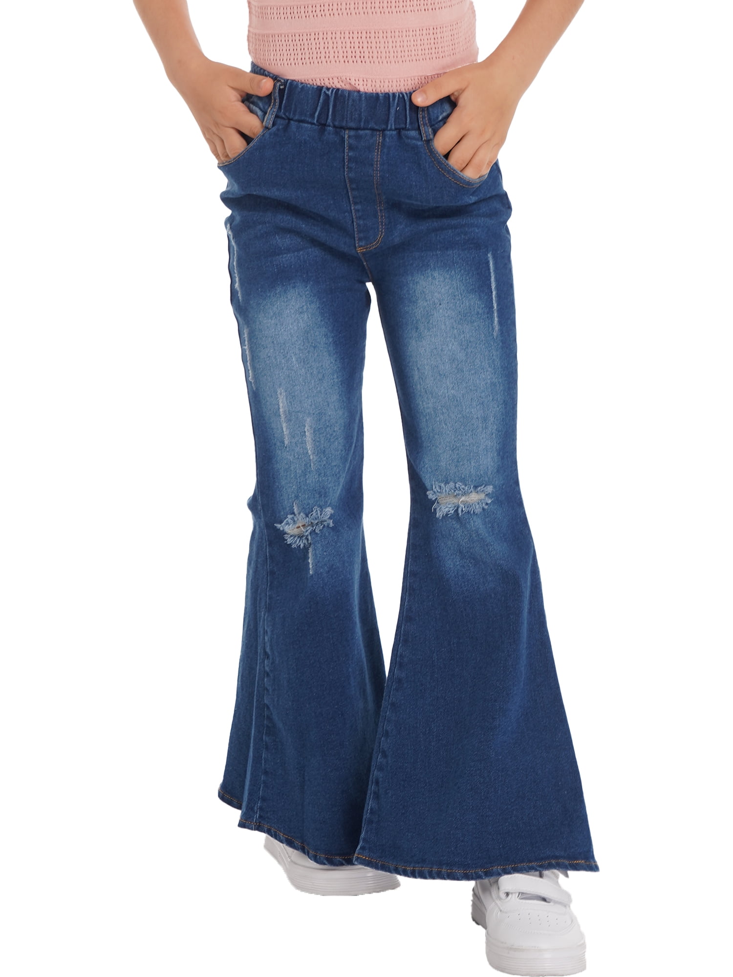 iEFiEL Girls Mid Waist Bell Bottom Jeans School Wear Casual Flared ...