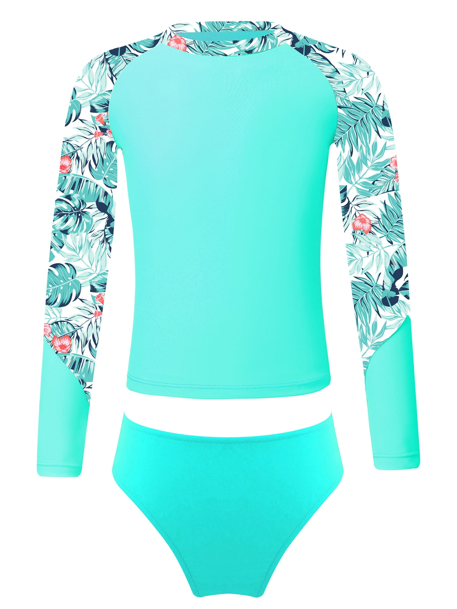 iEFiEL Girls Printed Swimwear Rashguard Set Long Sleeve Swim Tops with ...
