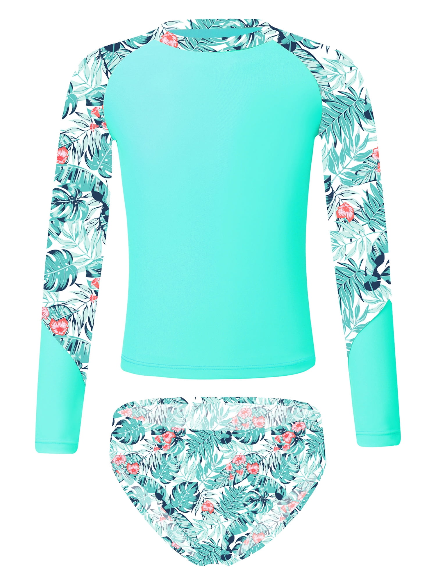 iEFiEL Girls Printed Swimwear Rashguard Set Long Sleeve Swim Tops with ...