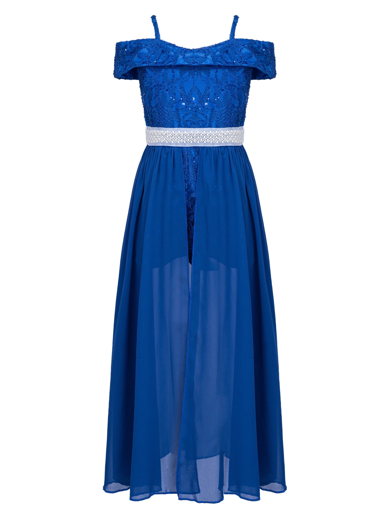 iEFiEL Girls Rhinestone Floral Lace Maxi Romper Dress for Pageant ...