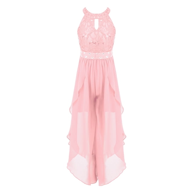 iEFiEL Girls Rhinestone Floral Lace Maxi Romper Dress for Pageant ...