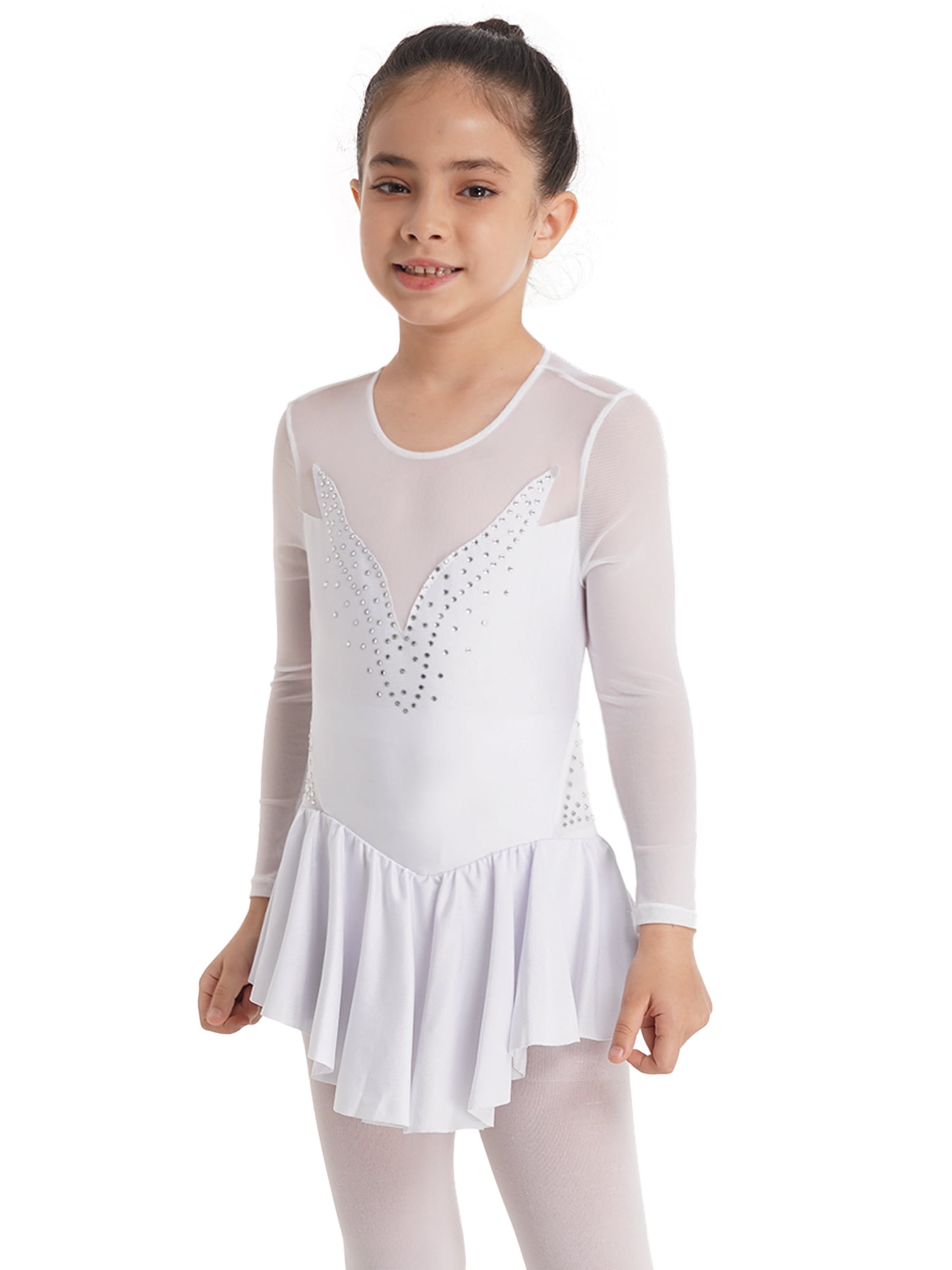 iEFiEL Girls Rhinestone Leotard Ballet Dress Mesh Splice Figure Ice ...