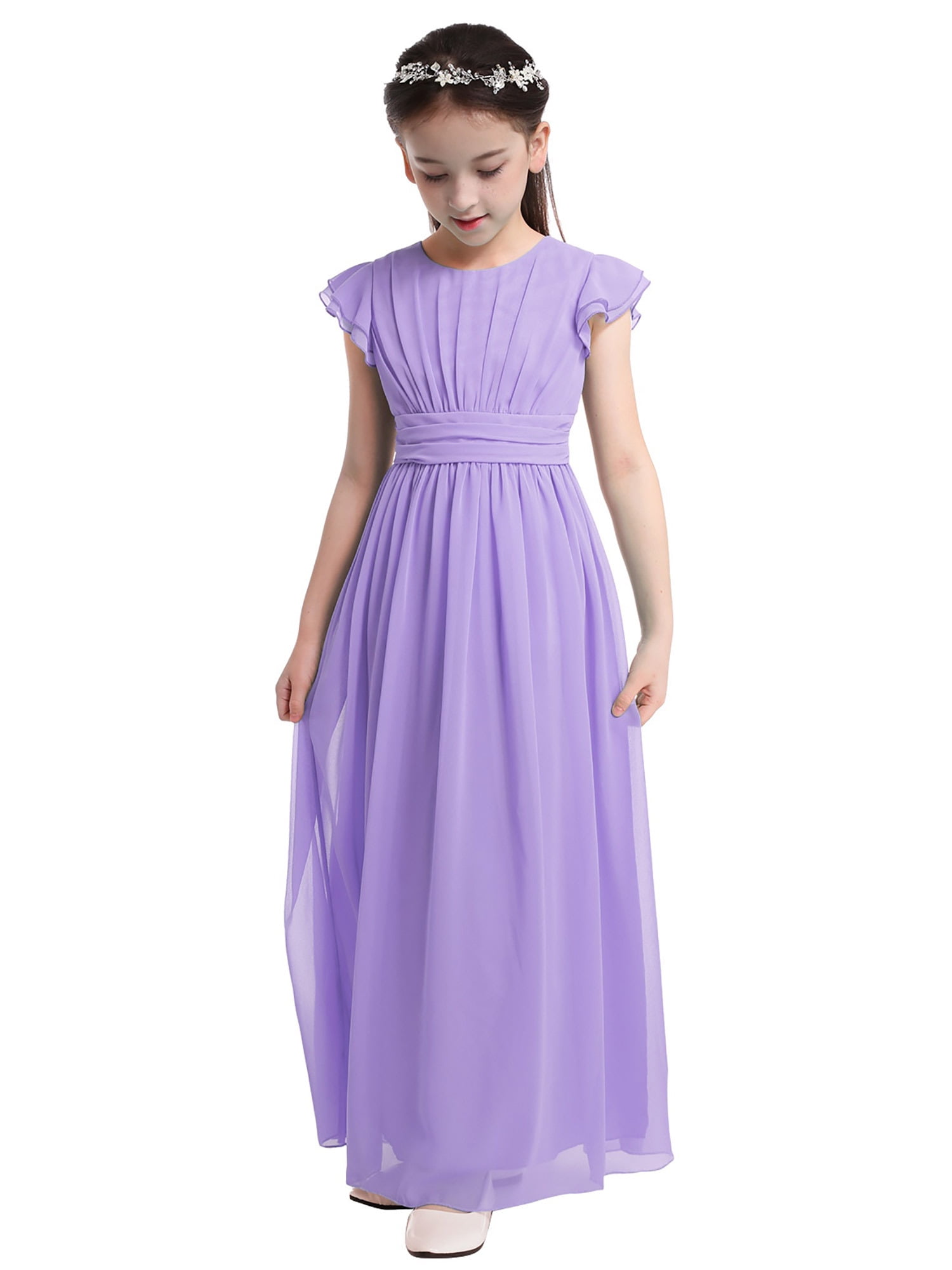 iEFiEL Girls Ruffles Bridesmaid Prom Gown Party Long Flower Girl Dress ...