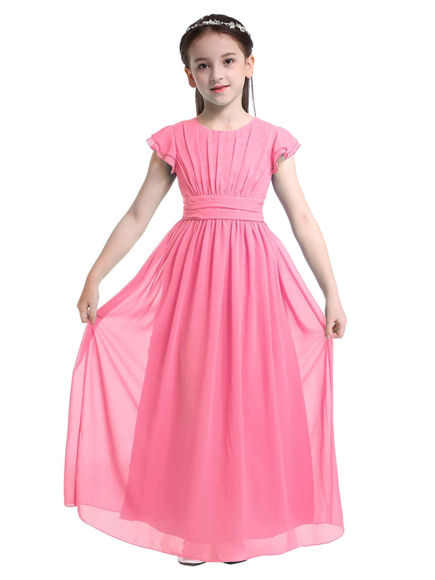 iEFiEL Girls Ruffles Bridesmaid Prom Gown Party Long Flower Girl Dress ...