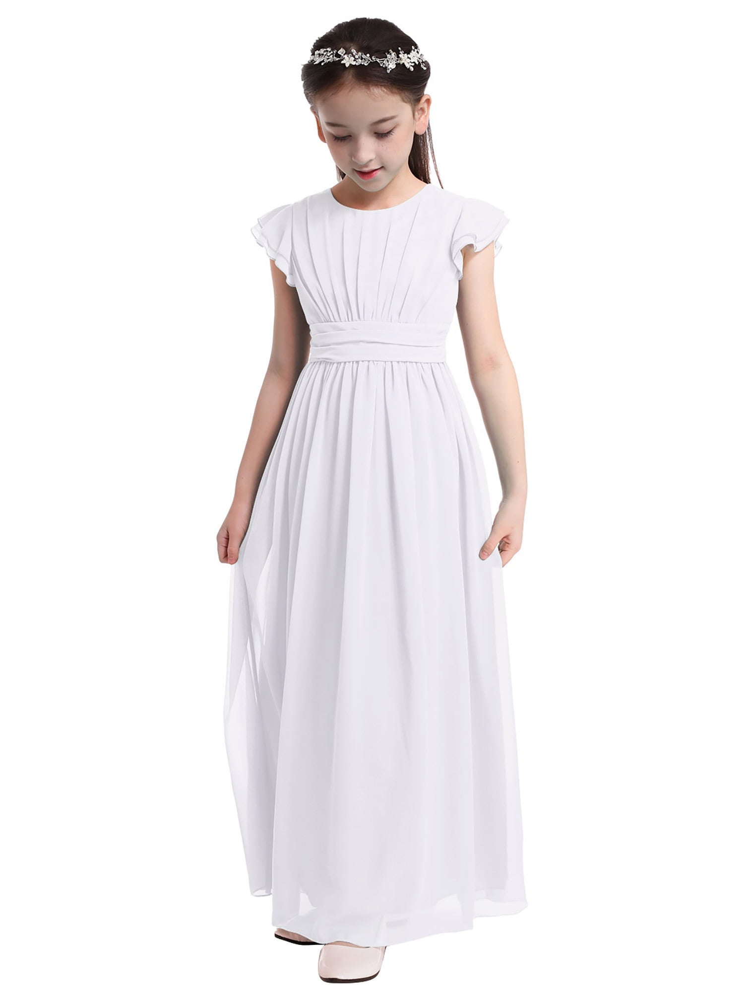 iEFiEL Girls Ruffles Bridesmaid Prom Gown Party Long Flower Girl Dress ...