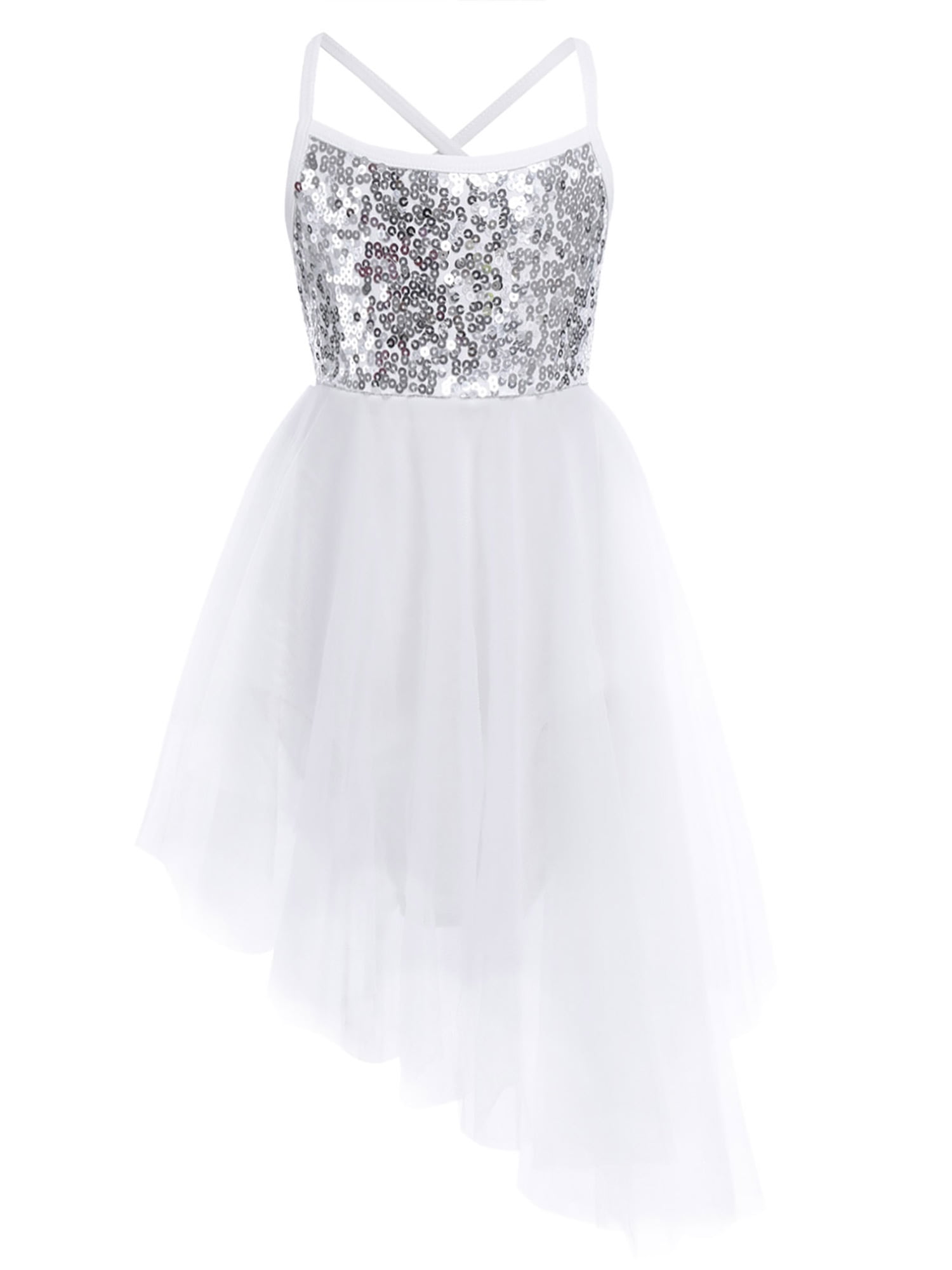 iEFiEL Girls Sequins Ballet Dress Hi-low Tulle Dance Leotard Dress ...
