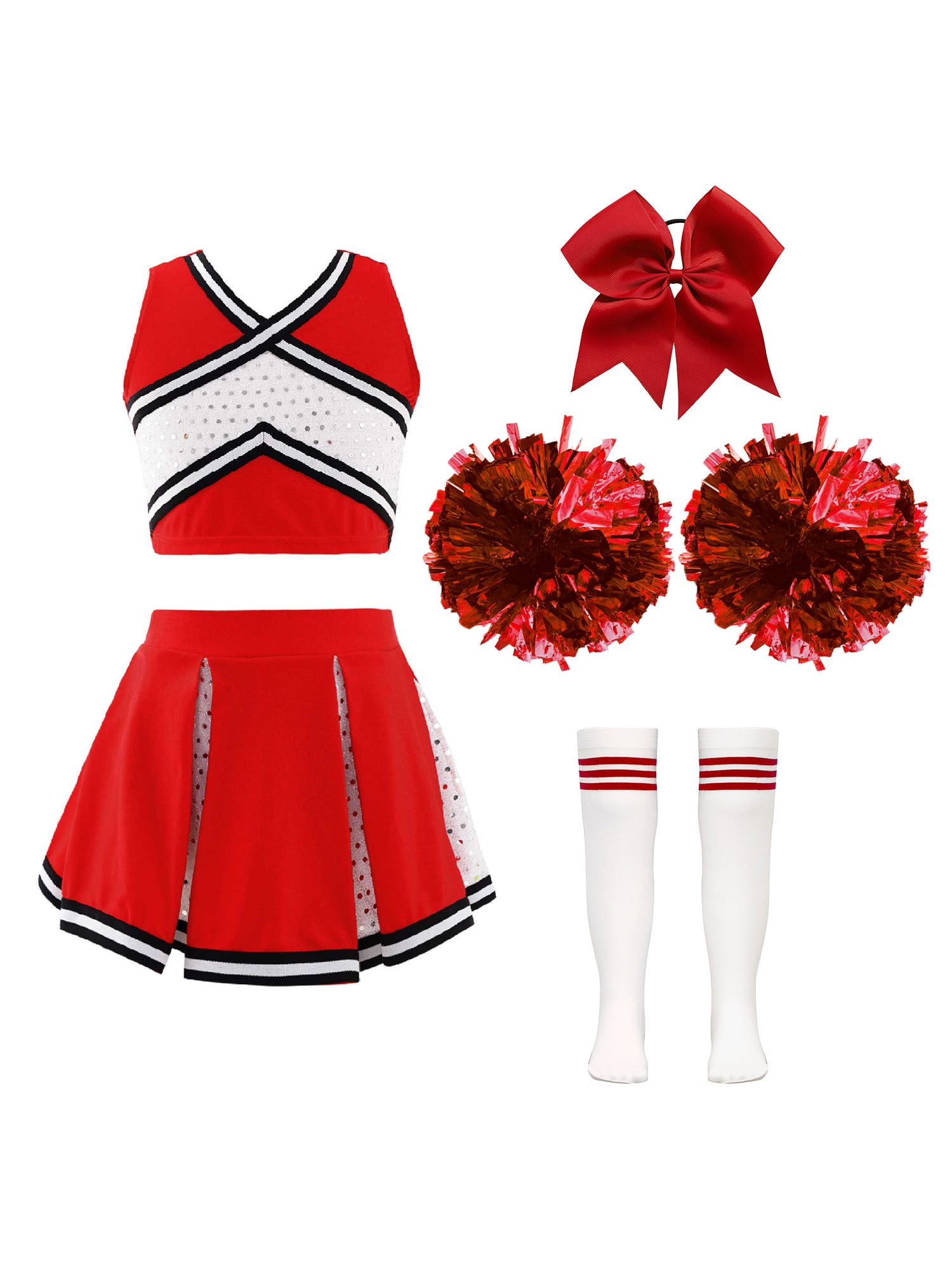 iEFiEL Girls Sequins Cheerleading Costume Children Halloween Cheer ...