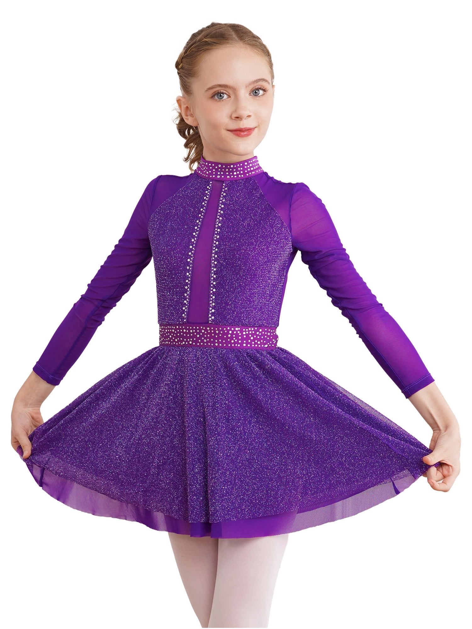 iEFiEL Girls Sequins Figure Skating Dress Gymnastics Ballerina Dance ...