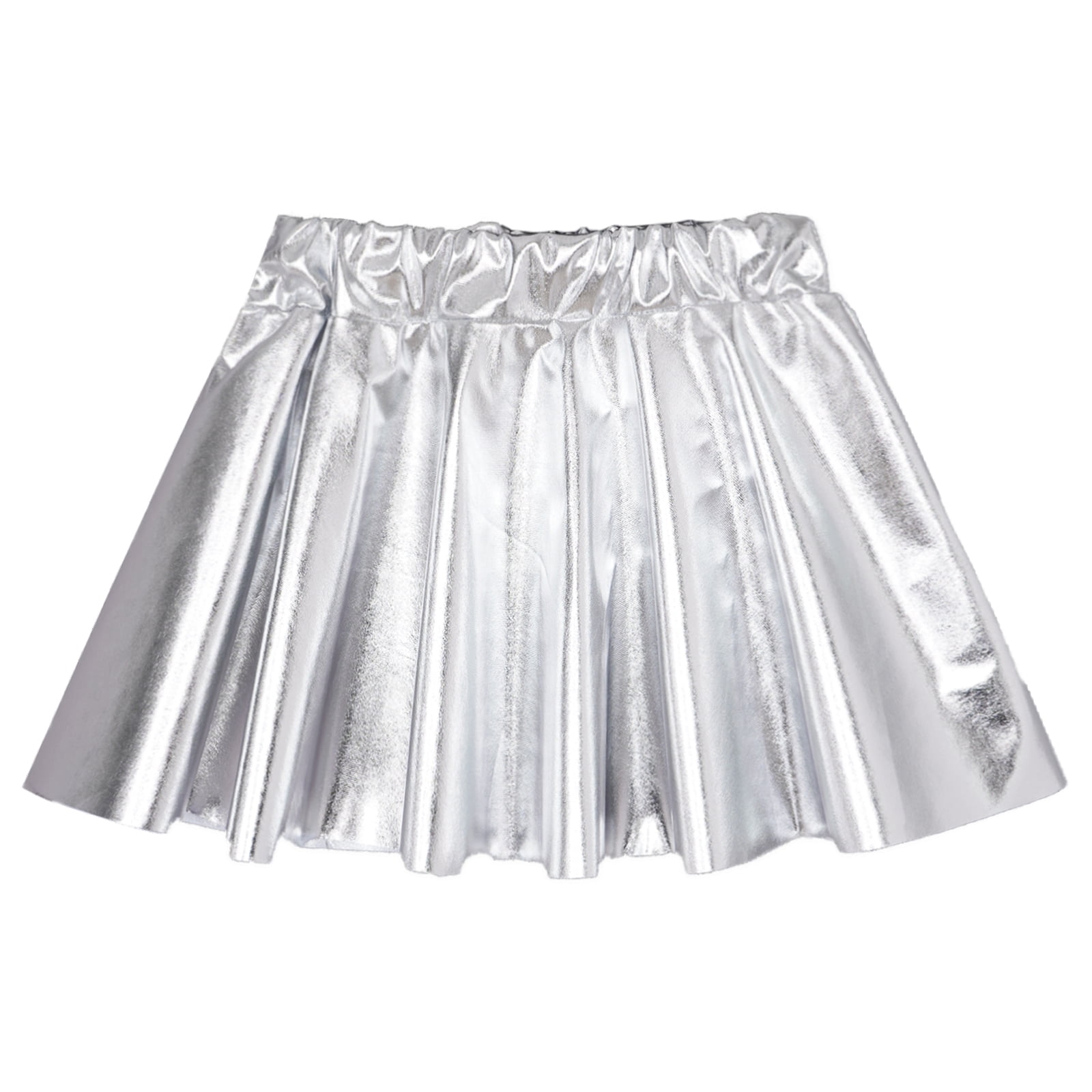 iEFiEL Girls Shiny Metallic Dance Skirt Flared Hip Hop Jazz Dance Skort ...