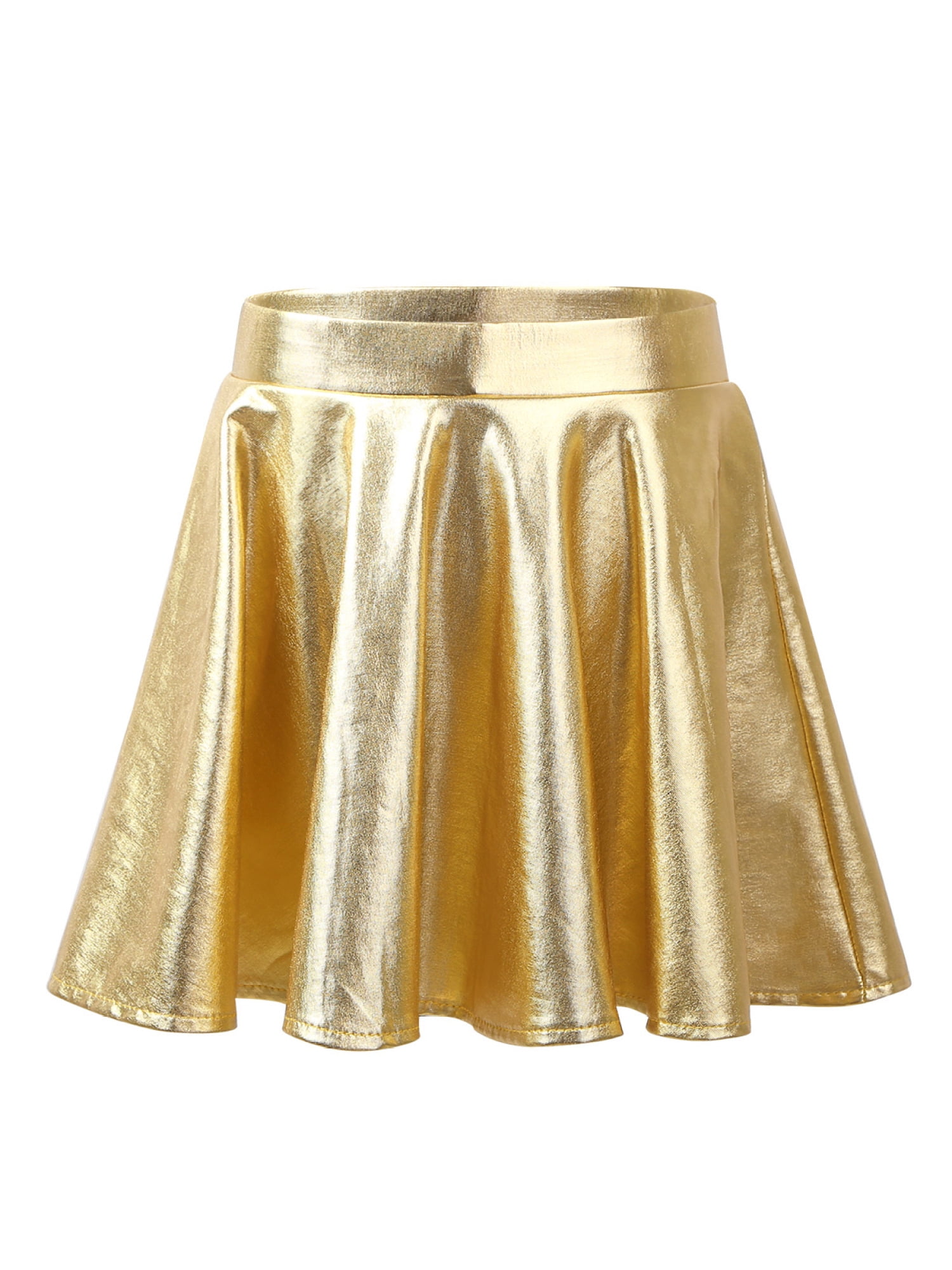 iEFiEL Girls Shiny Metallic Dance Skirt Flared Hip Hop Jazz Dance Skort ...