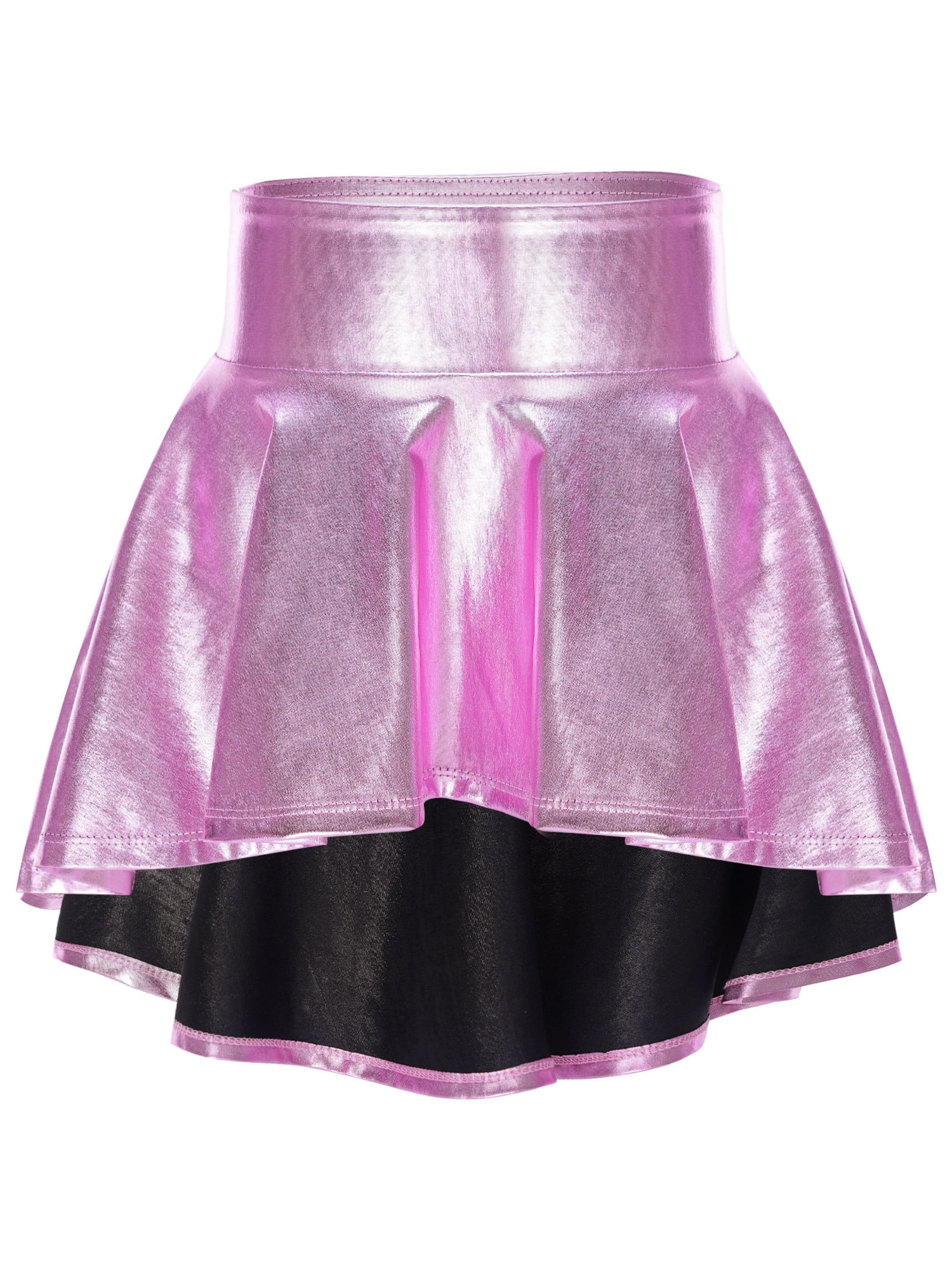 iEFiEL Girls Shiny Metallic Dance Skirt Flared Hip Hop Jazz Dance Skort ...