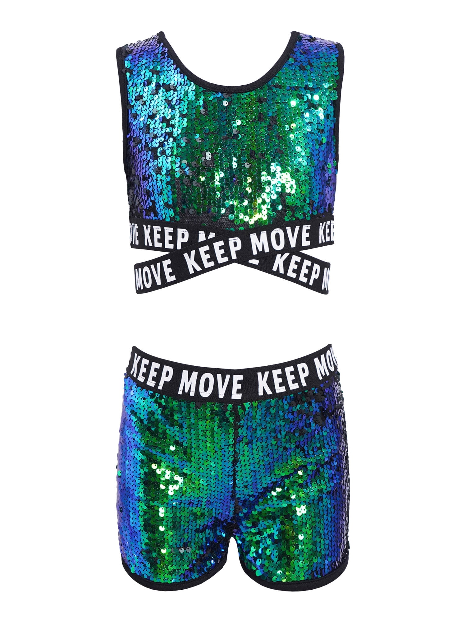 iEFiEL Girls Sparkly Sequins Ballet Dance Outfit Gymnastics Crop Top ...