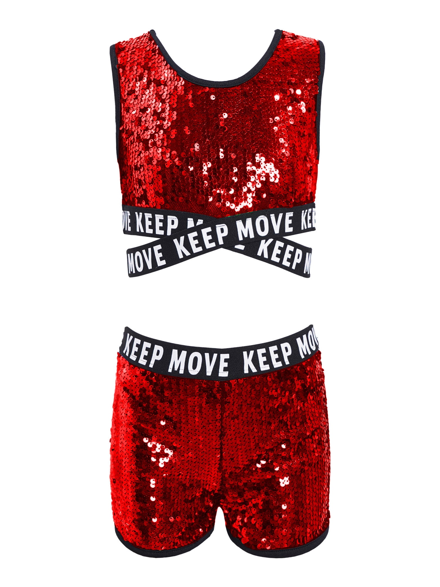 iEFiEL Girls Sparkly Sequins Ballet Dance Outfit Gymnastics Crop Top ...