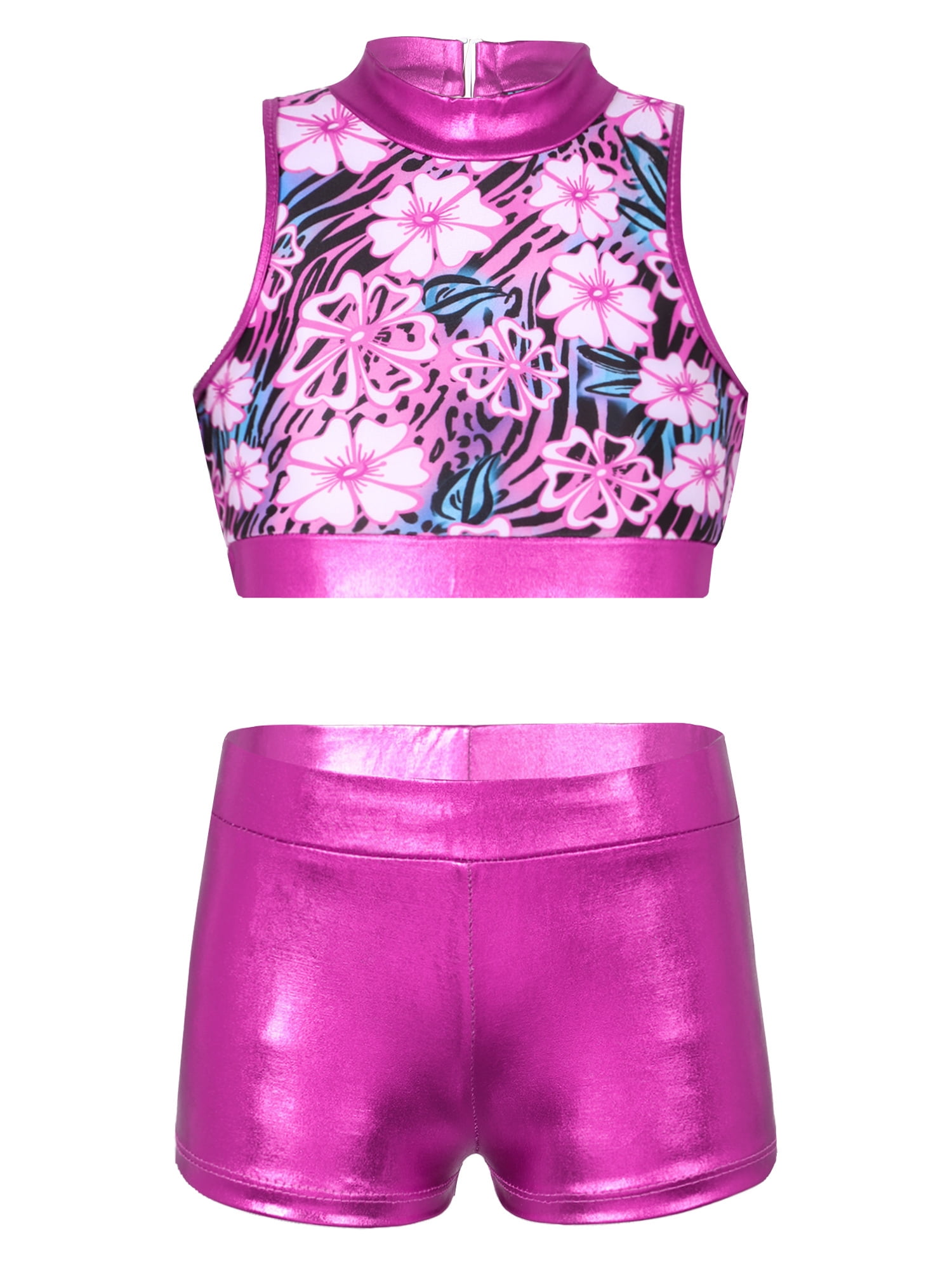 iEFiEL Girls Sparkly Sequins Ballet Dance Outfit Gymnastics Crop Top ...