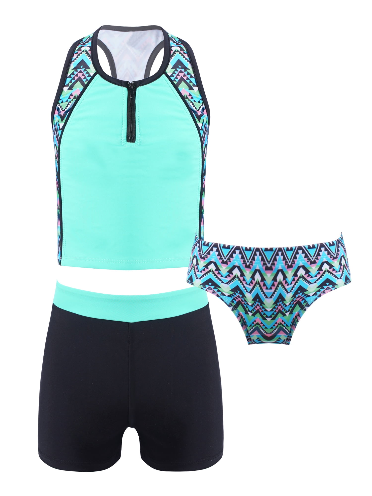 Iefiel Girls Stripped Bathing Suit Tankini Set Tweens Three Piece