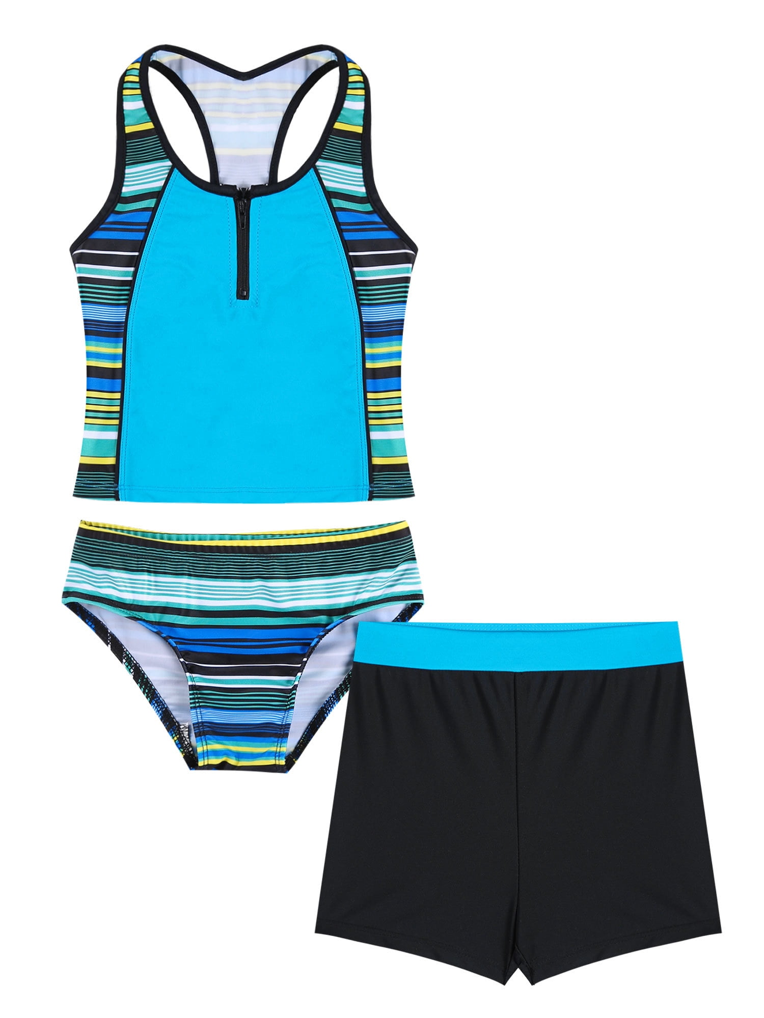 iEFiEL Girls Stripped Bathing Suit Tankini Set Tweens Three-Piece ...