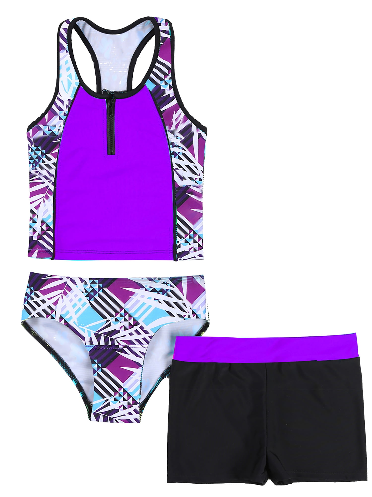 Iefiel Girls Stripped Bathing Suit Tankini Set Tweens Three Piece