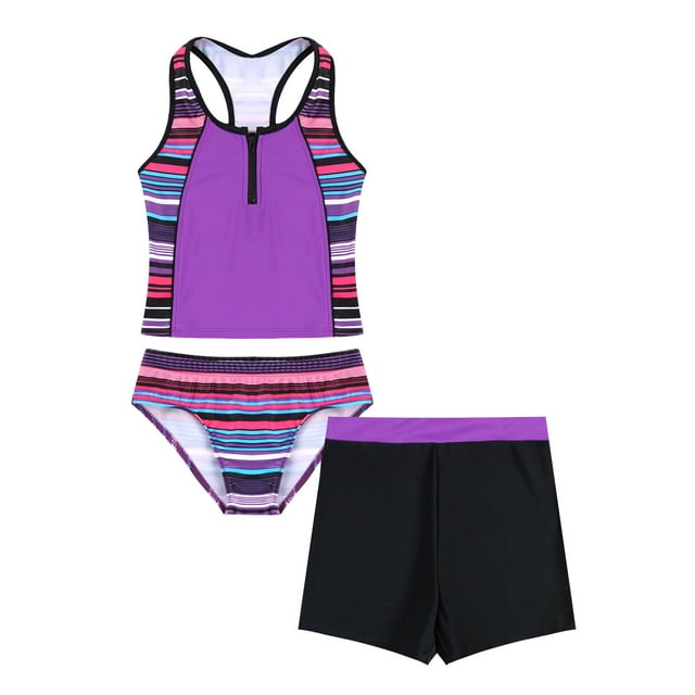 iEFiEL Girls Stripped Bathing Suit Tankini Set Tweens Three-Piece ...