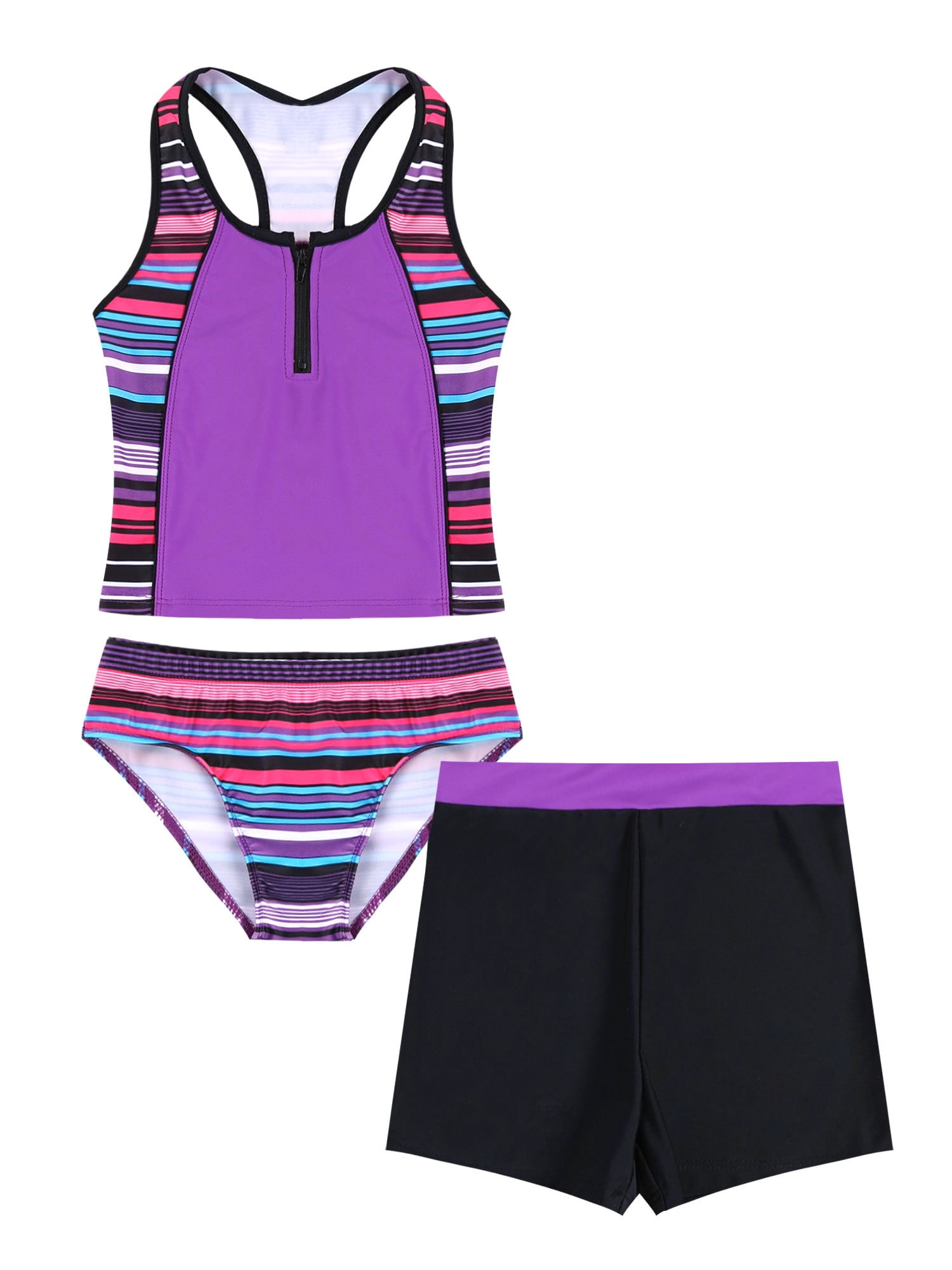 Iefiel Girls Stripped Bathing Suit Tankini Set Tweens Three Piece