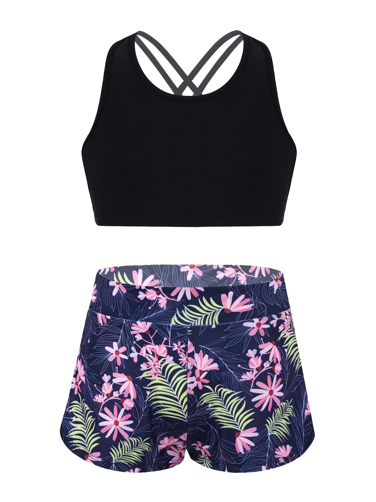 iEFiEL Girls Two Piece Active Set Bra Top with Athletic Shorts Outfit ...