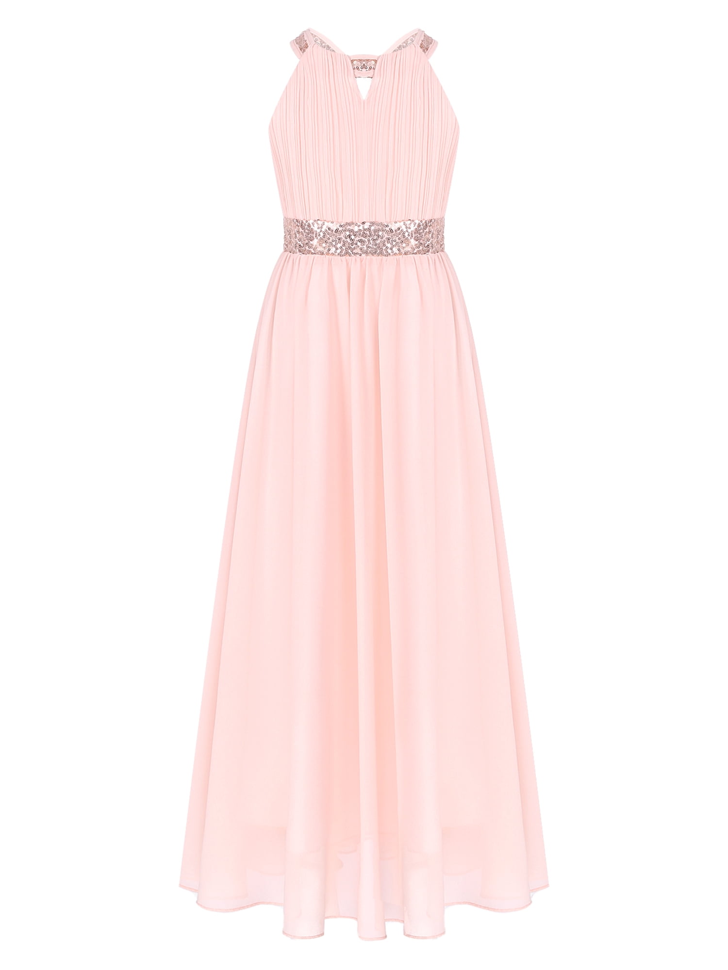 iEFiEL Girls Wedding Bridesmaid Dress Sparkle Sequins Chiffon Dress Cut ...