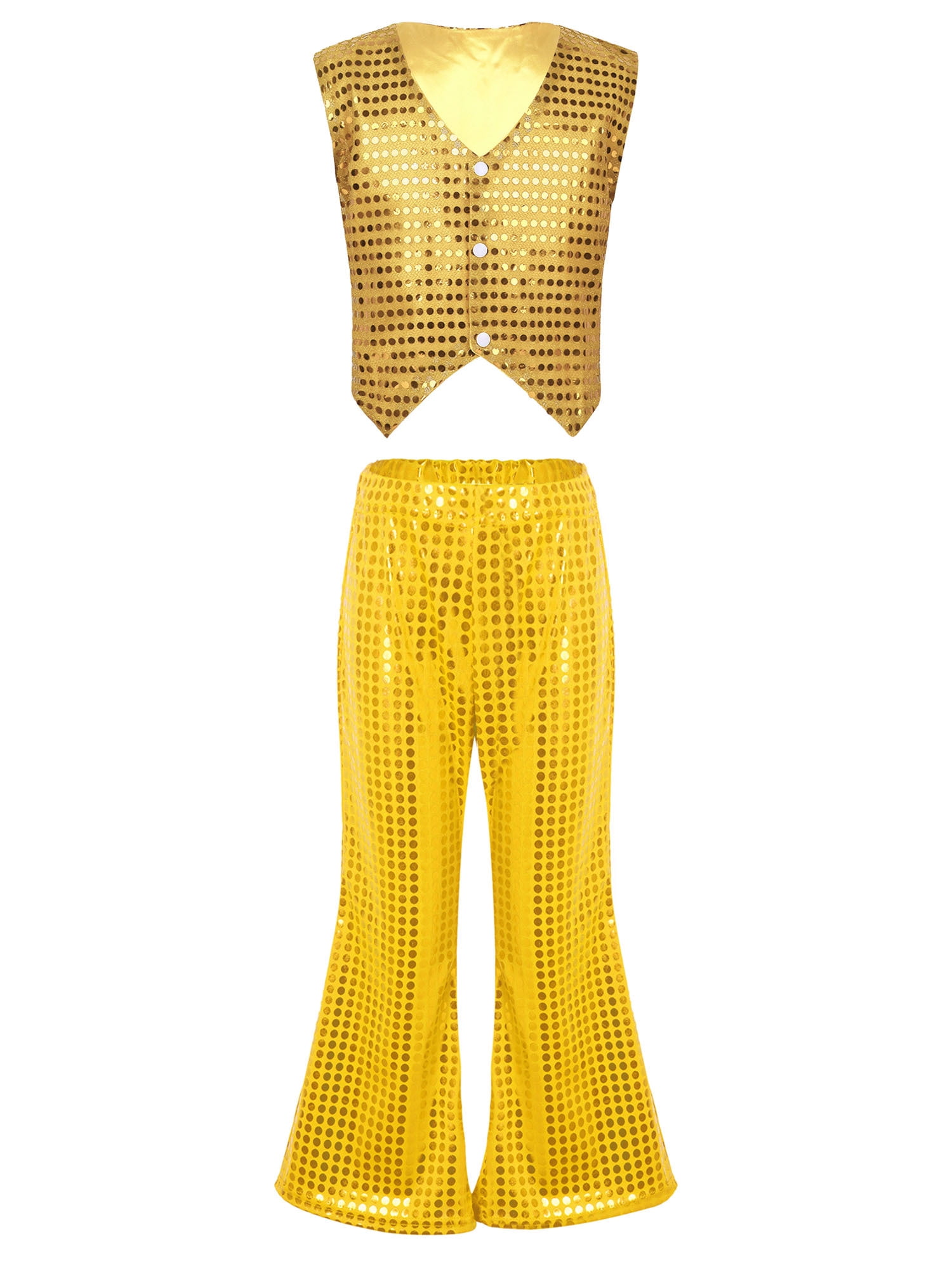 iEFiEL Girls Youth Two-piece Stage Performance Outfit Shiny Sequins ...