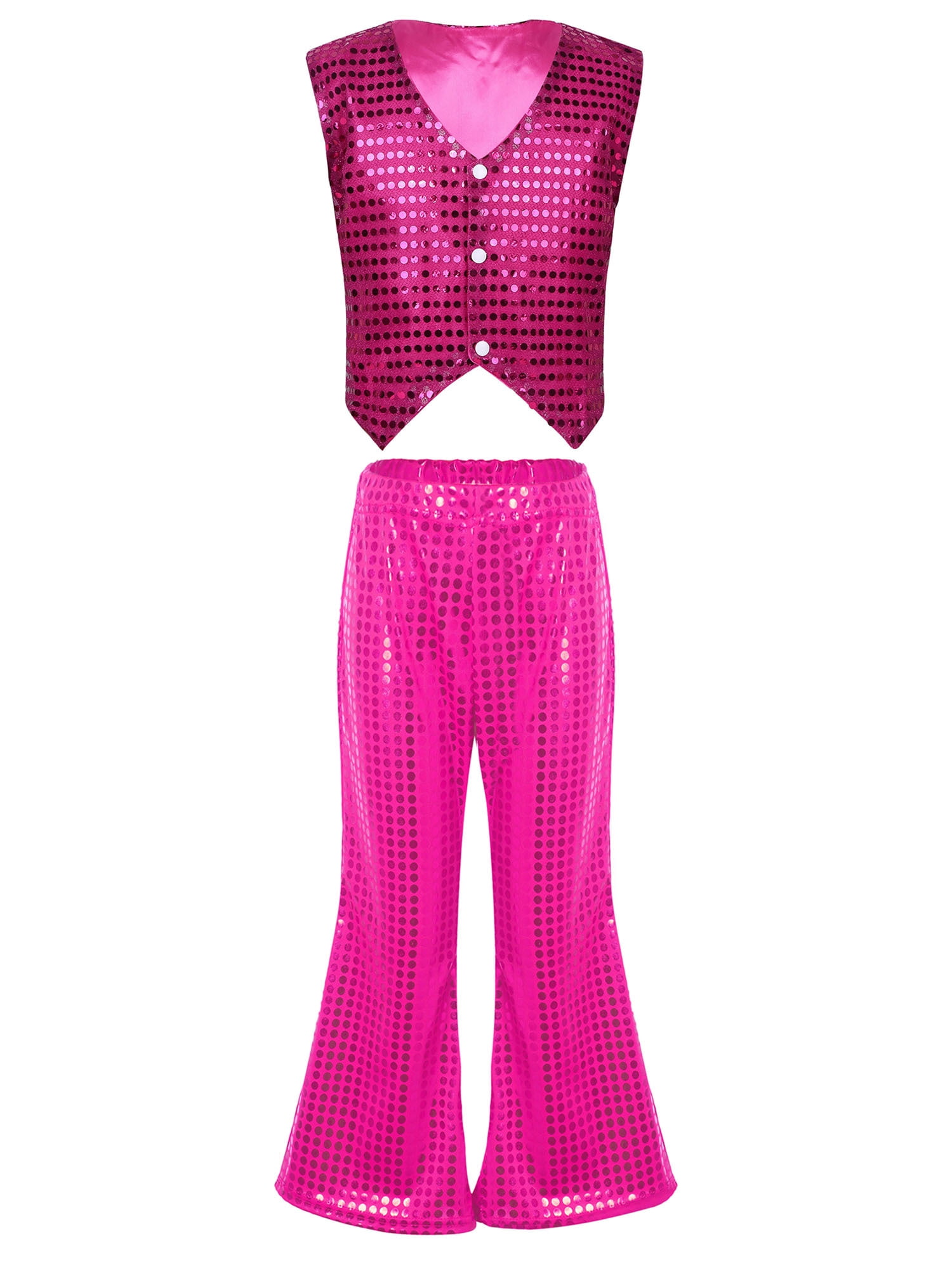 iEFiEL Girls Youth Two-piece Stage Performance Outfit Shiny Sequins ...