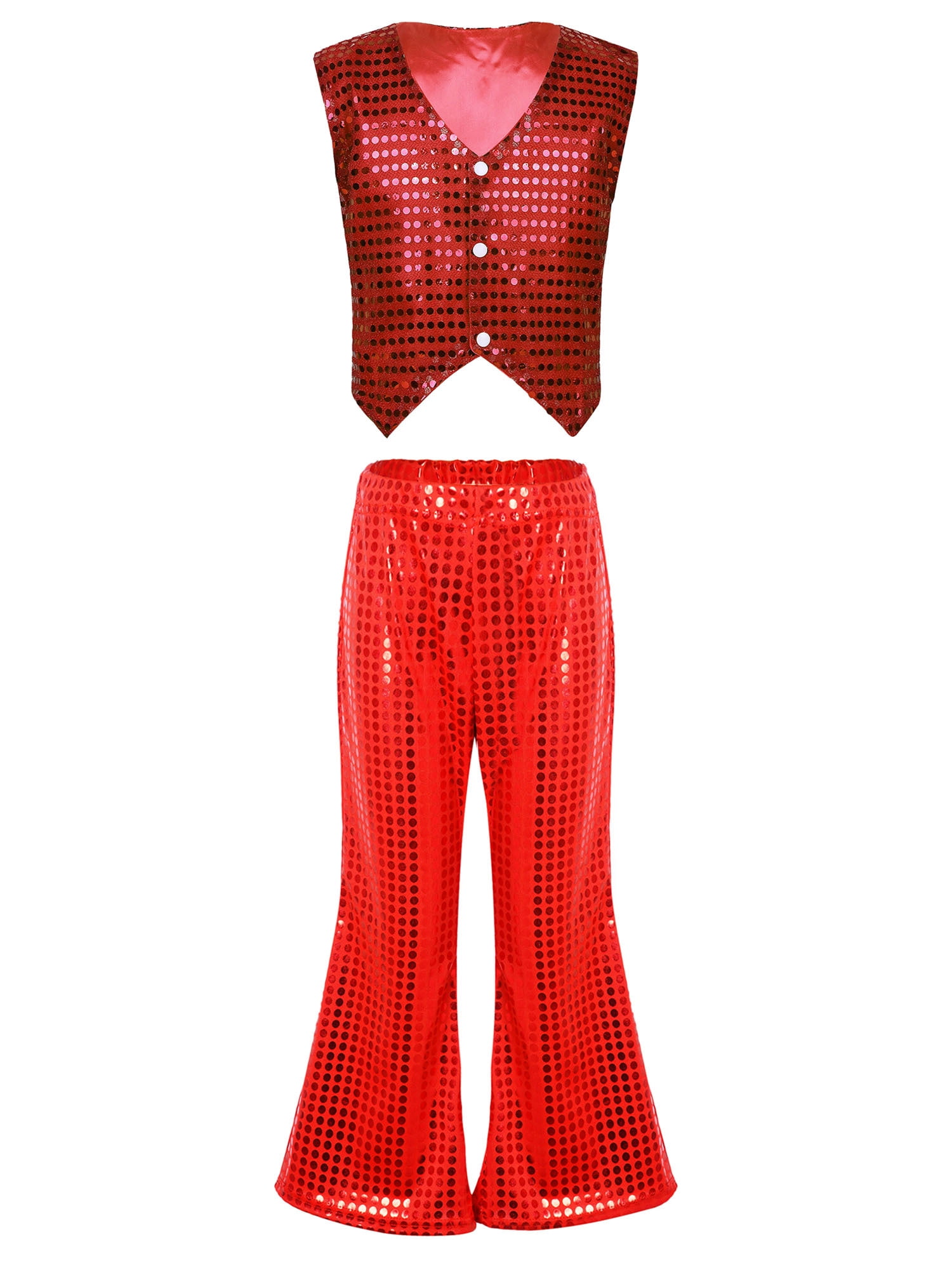 iEFiEL Girls Youth Two-piece Stage Performance Outfit Shiny Sequins ...