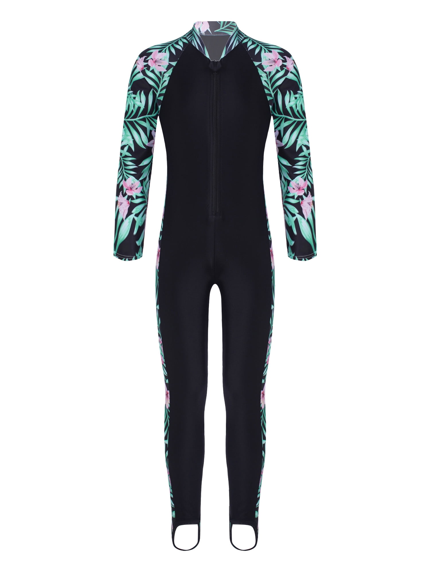 iEFiEL Girls Zipper Up Rash Guard Swimwear Protective Floral One-piece ...