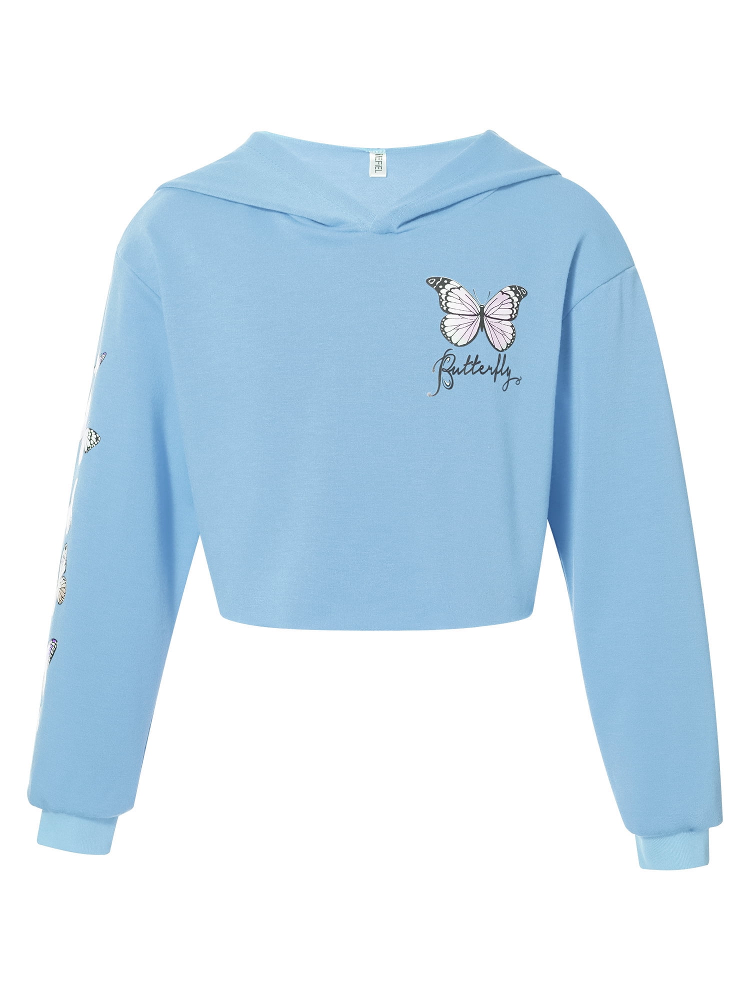 iEFiEL Kid Girls Butterflies Printed Hoodies Long Sleeve Dance Crop Top ...