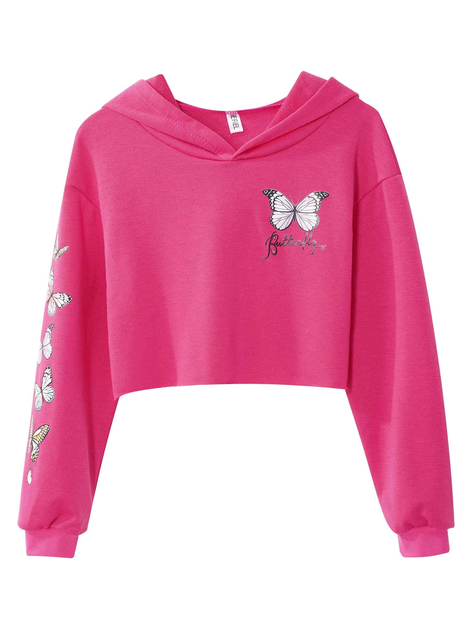 iEFiEL Kid Girls Butterflies Printed Hoodies Long Sleeve Dance Crop Top ...