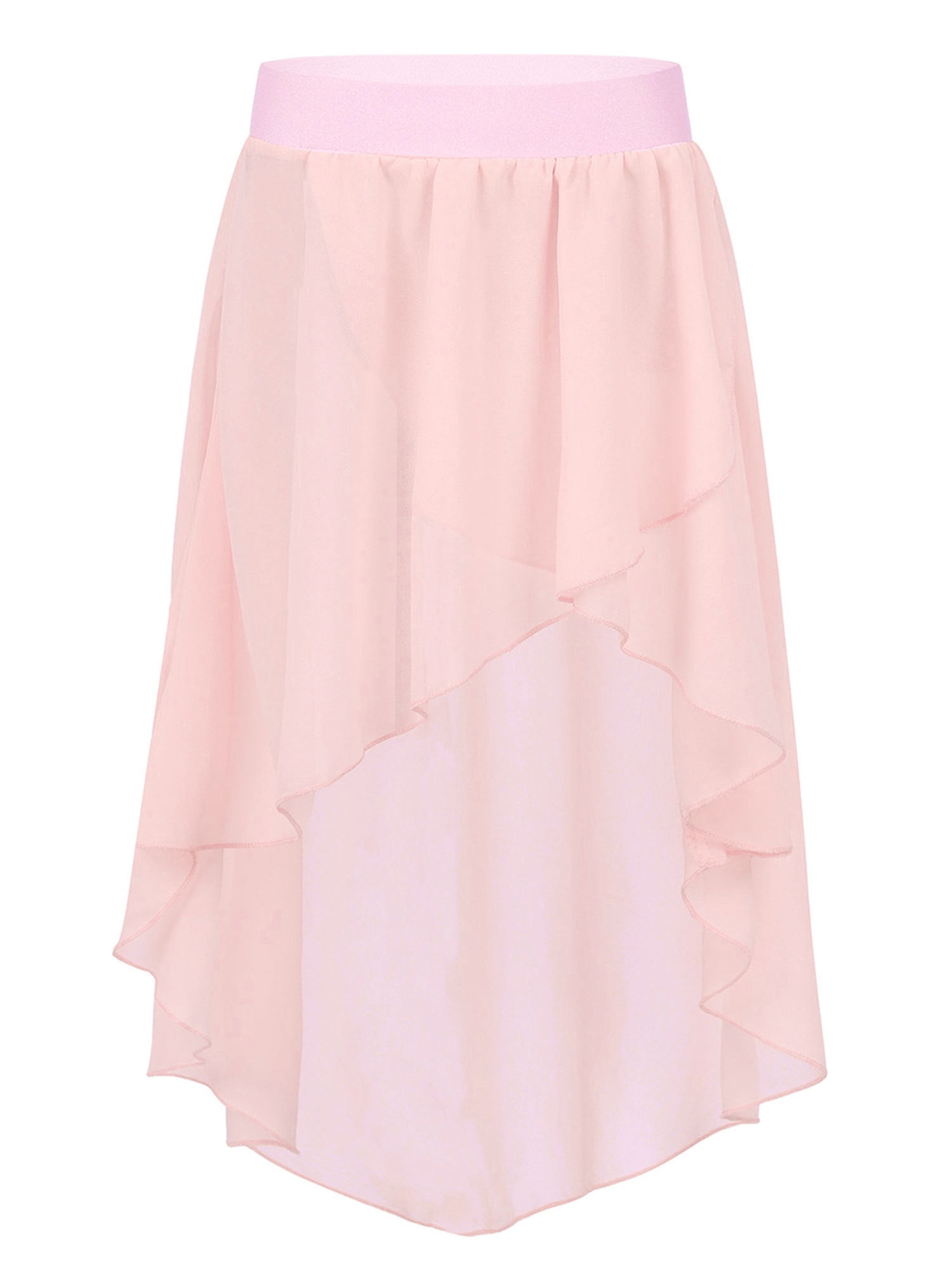 iEFiEL Kids Big Girls High Low Chiffon Dance Skirt Pull On Skirt Pink ...