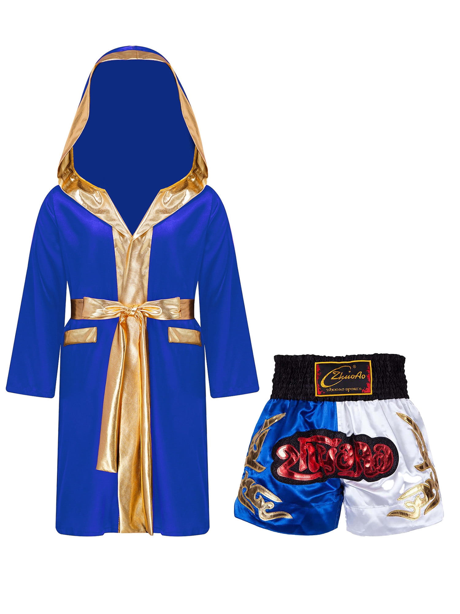 iEFiEL Kids Boys Girls Boxing Robe Hoodie Boxer Cloak Kickboxing Shorts ...