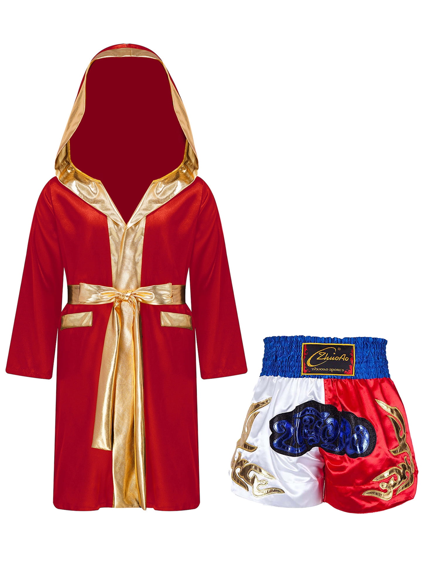 iEFiEL Kids Boys Girls Boxing Robe Hoodie Boxer Cloak Kickboxing Shorts ...