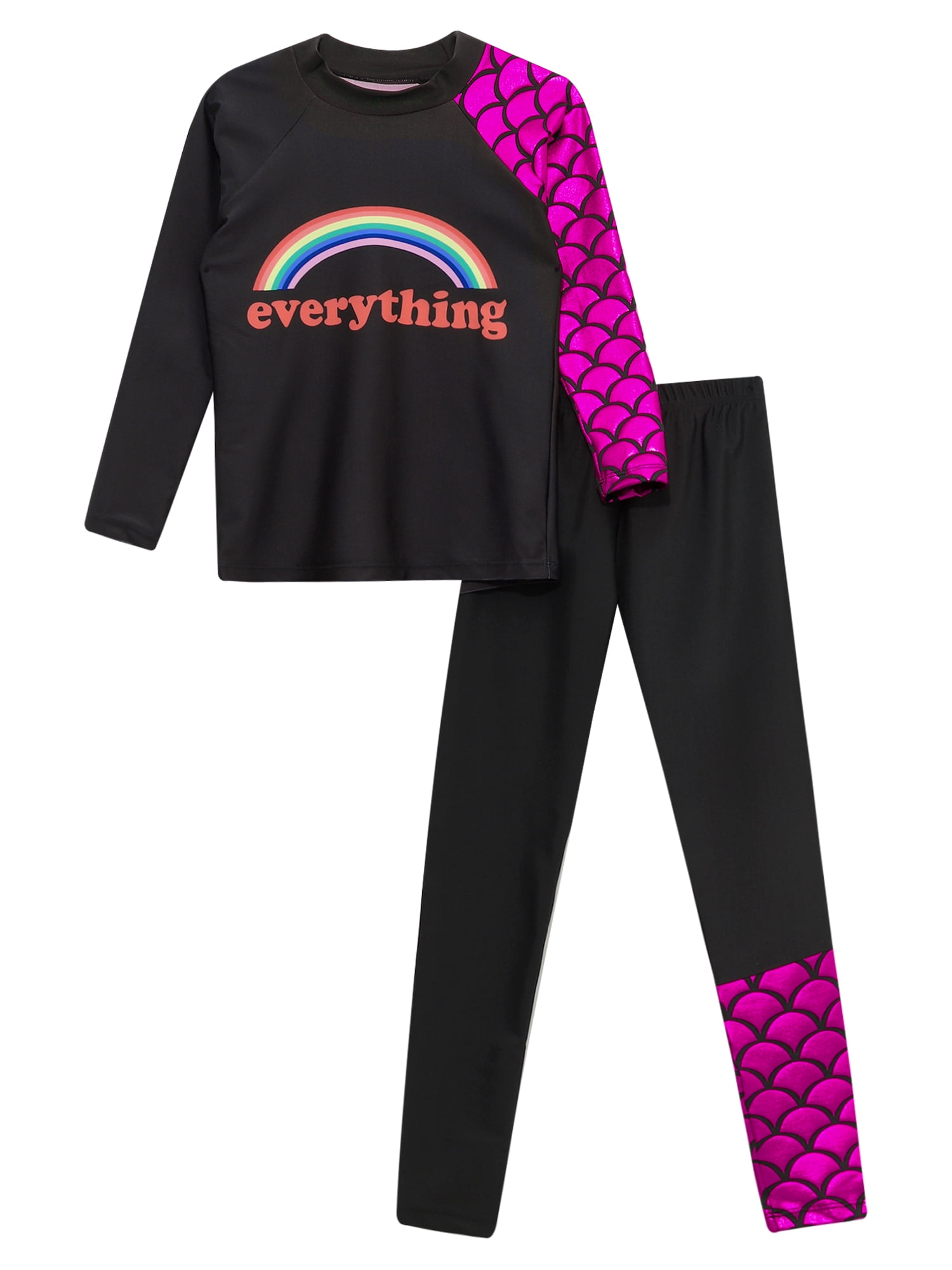 iEFiEL Kids Girls 2Pcs Unisex Swimsuit Fish Scales Print Top with Pants ...