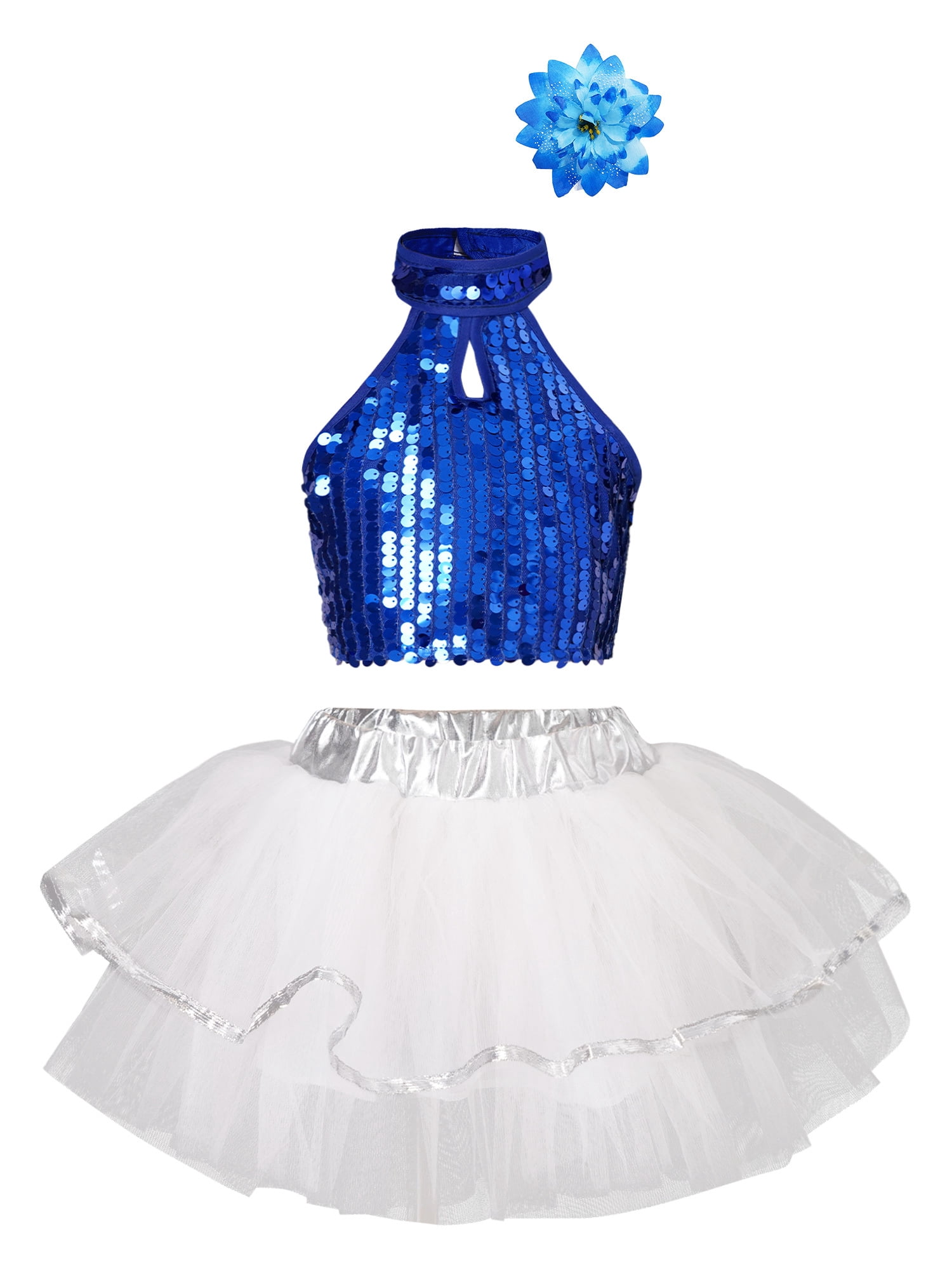 iEFiEL Kids Girls 3 Piece Ballet Latin Dancewear Halter Sparkling ...