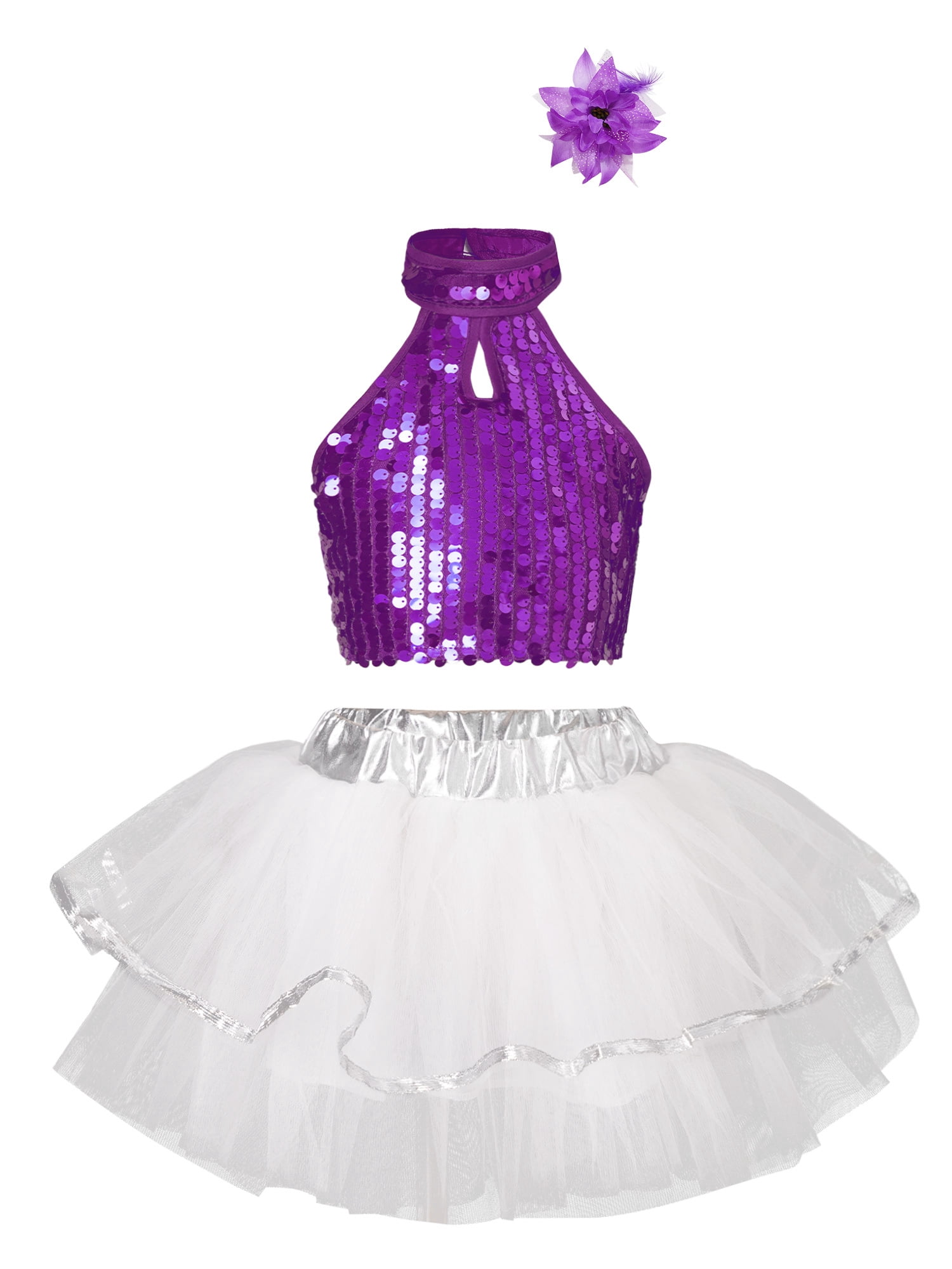 iEFiEL Kids Girls 3 Piece Ballet Latin Dancewear Halter Sparkling ...