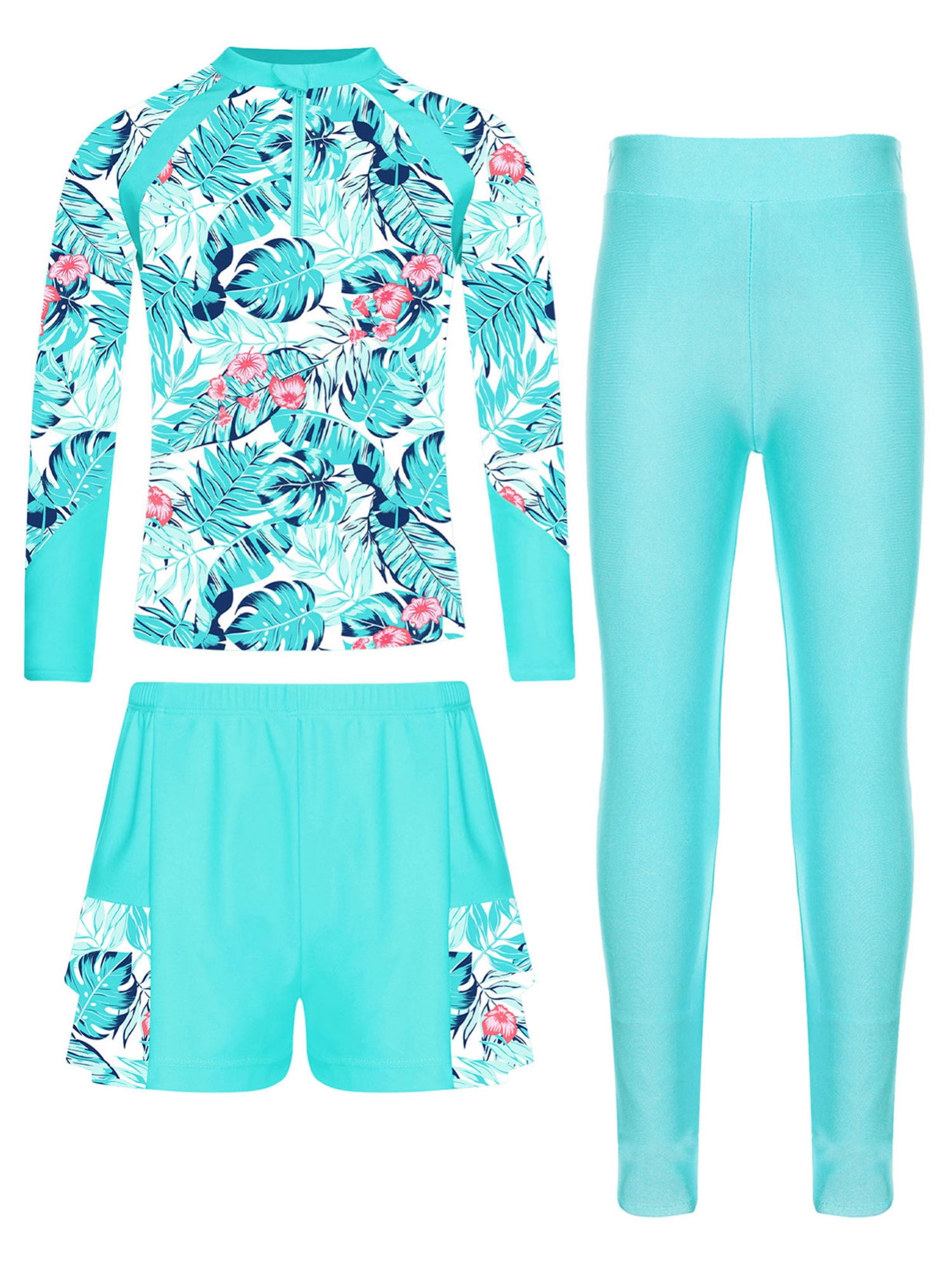 iEFiEL Kids Girls 3 Piece Swimsuit Rash Guard Set Long Sleeve Swim ...