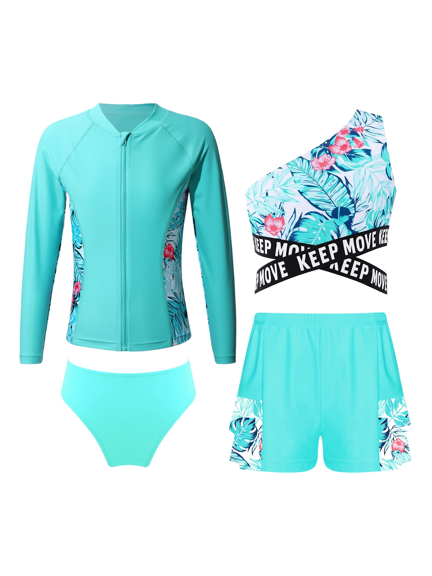 iEFiEL Kids Girls 4 Piece Rash Guard Swimsuit Long Sleeve Jacket with ...