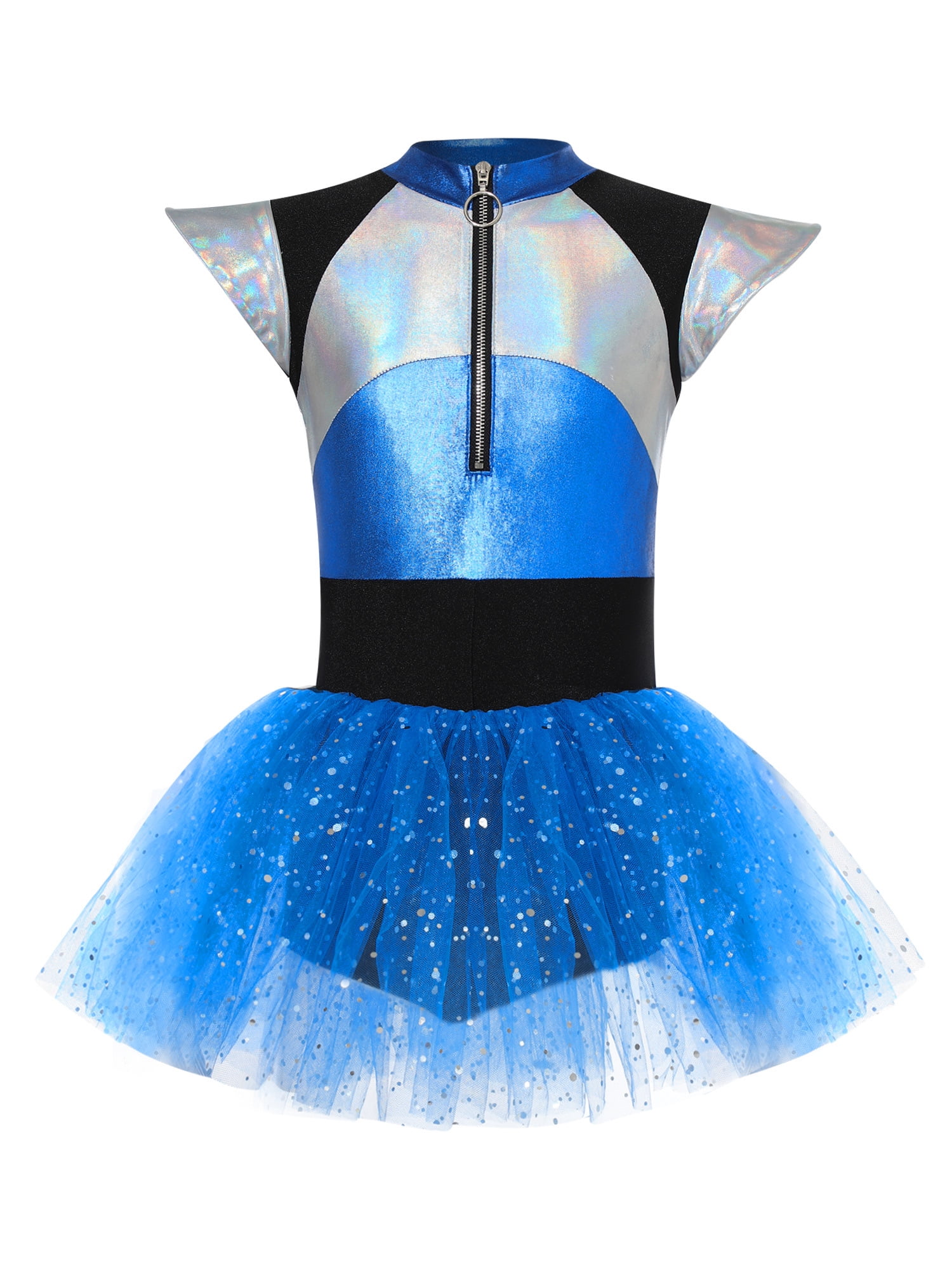 iEFiEL Kids Girls Alien Costume Metallic Leotard Dress Shiny Sequins ...