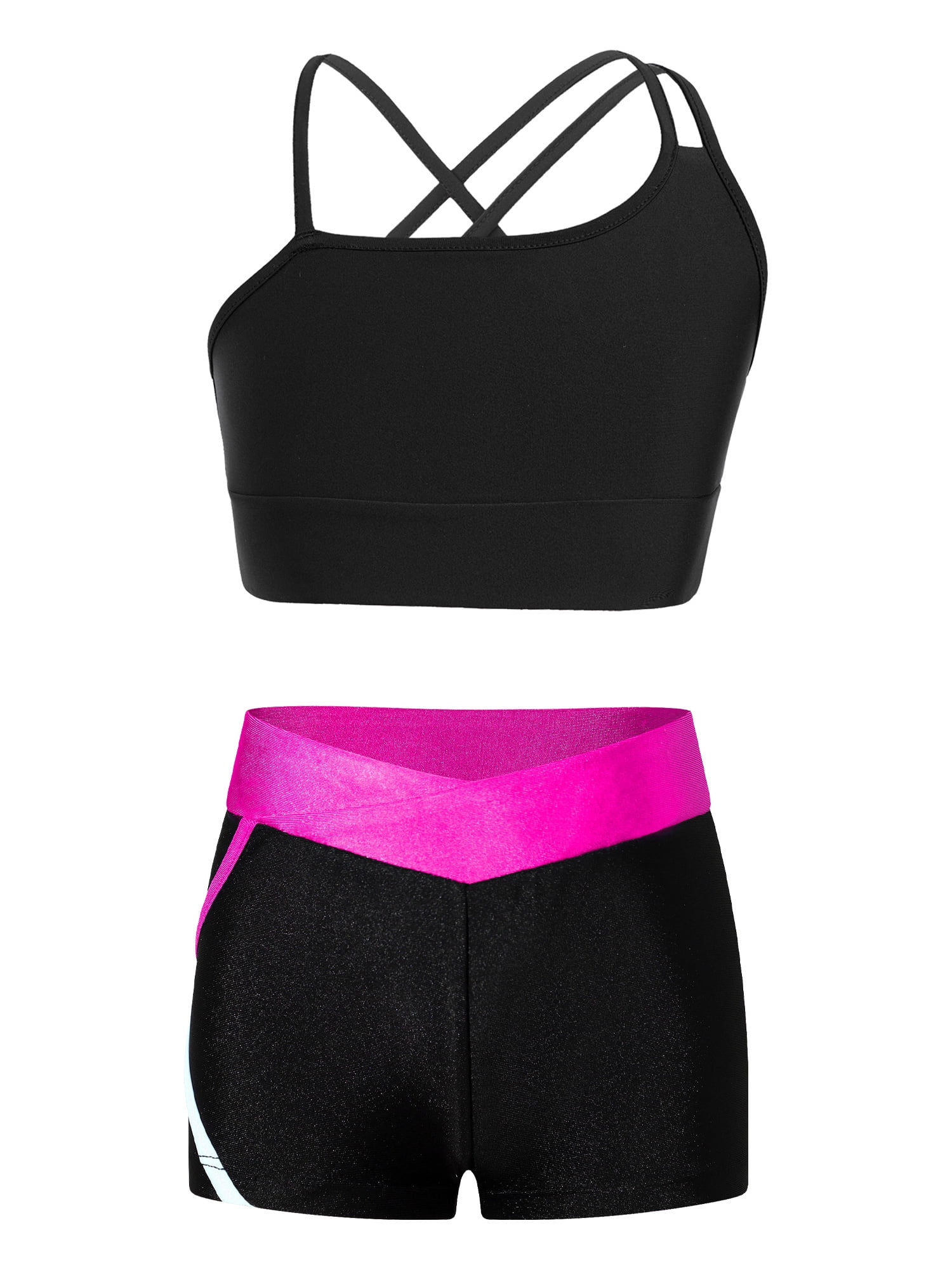 iEFiEL Kids Girls Asymmetric Shoulder Dance Crop Top with Shorts Set 2 ...