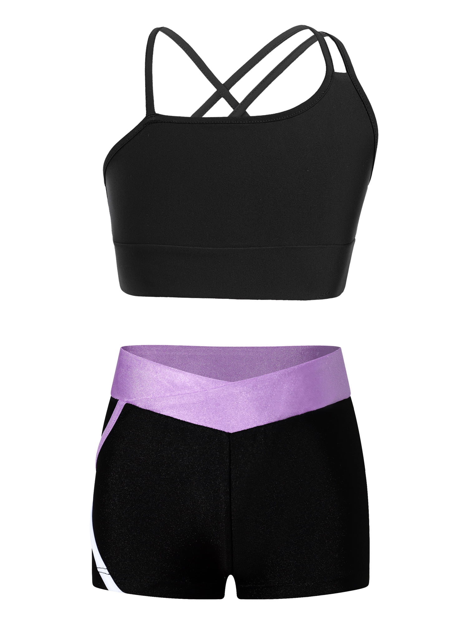 iEFiEL Kids Girls Asymmetric Shoulder Dance Crop Top with Shorts Set 2 ...